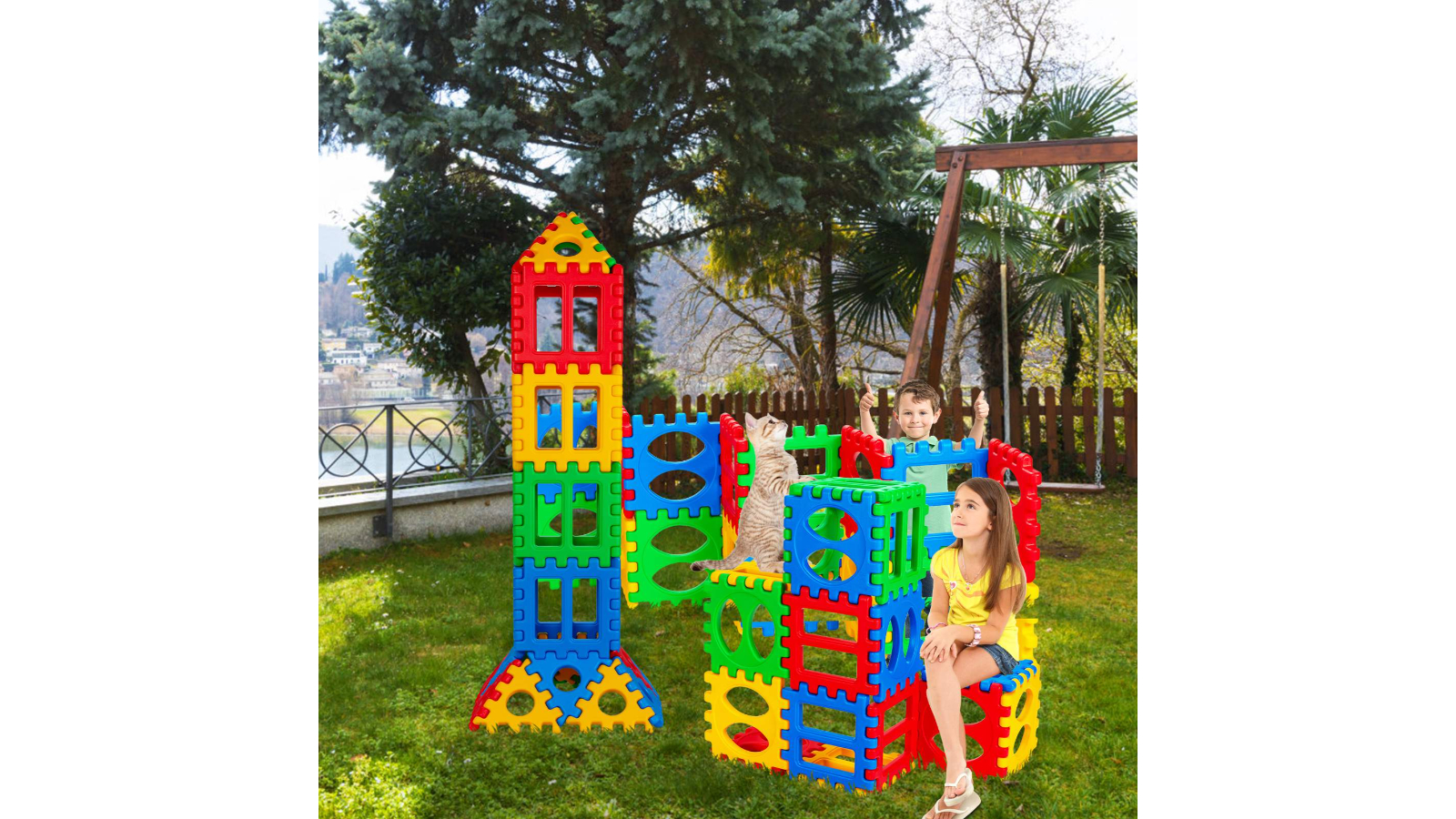 Costway 32 Piece Big Waffle Block Set - Multi-Coloured | Harvey Norman