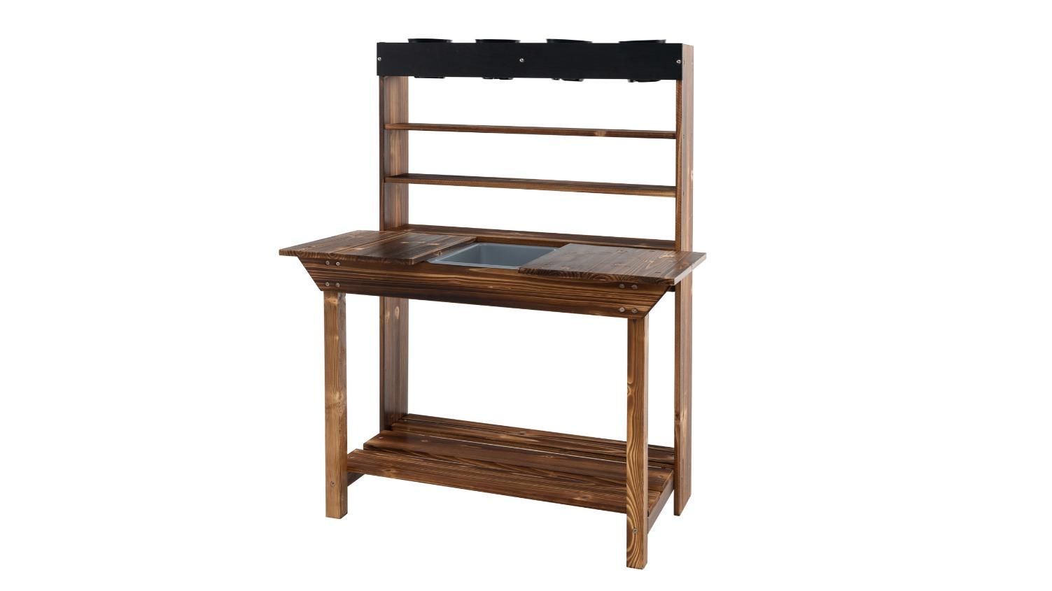 Costway Wood Potting Bench Table Playset with Chalkboard and 4 Flower ...