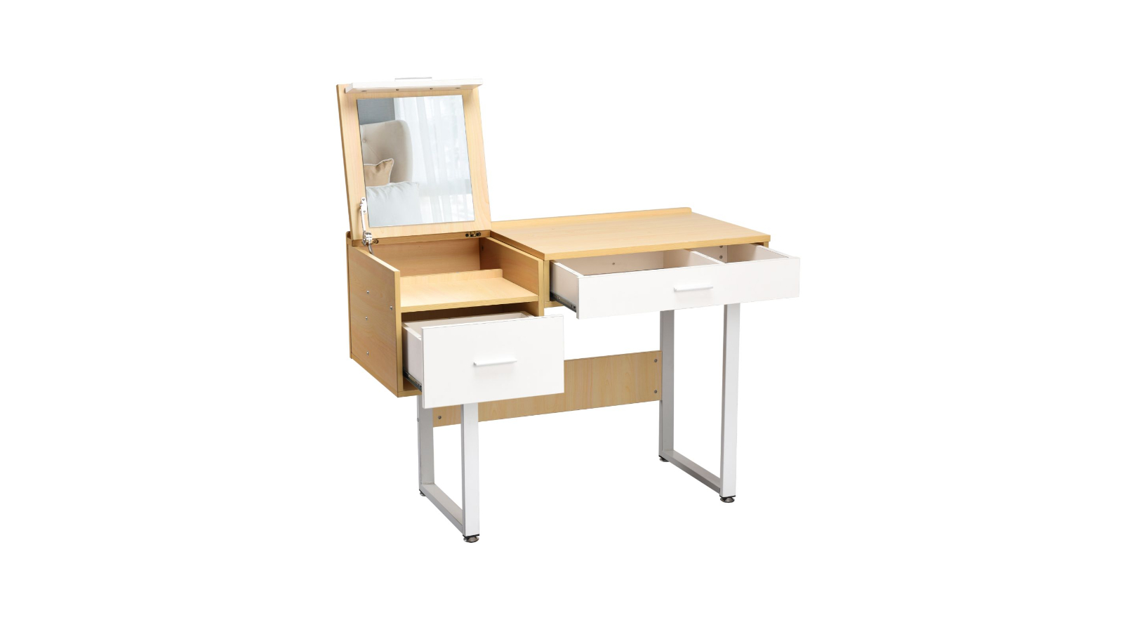 Costway 2 in 1 Wood Vanity Dressing Makeup Table with Flip Top Mirror and 2 Drawer Harvey Norman