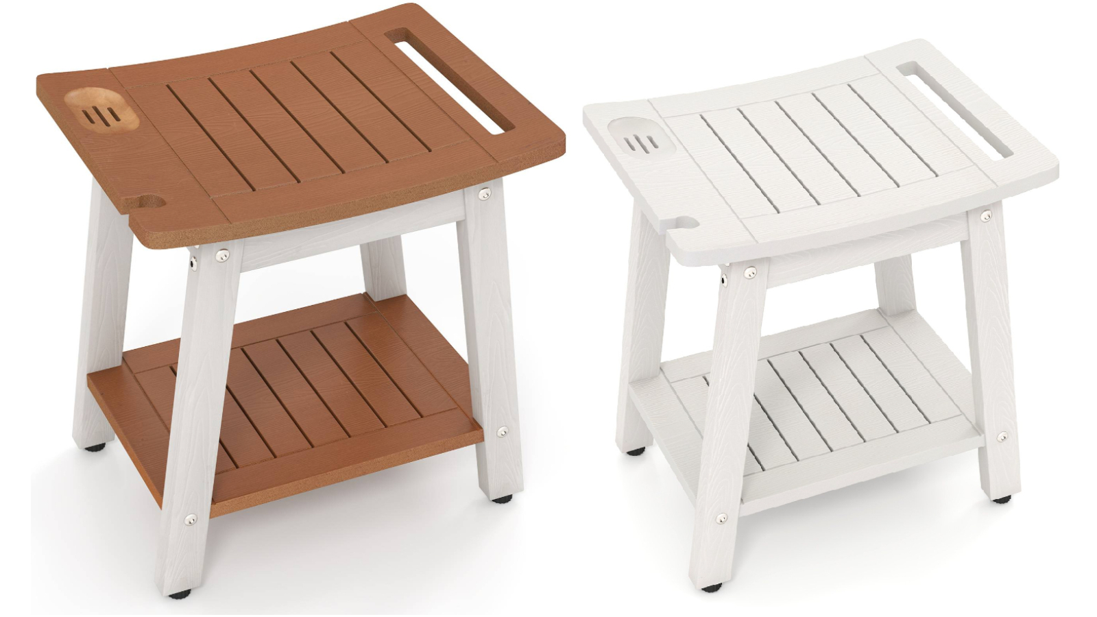 Costway Waterproof Shower Bench with Storage Shelf and Handle | Harvey ...