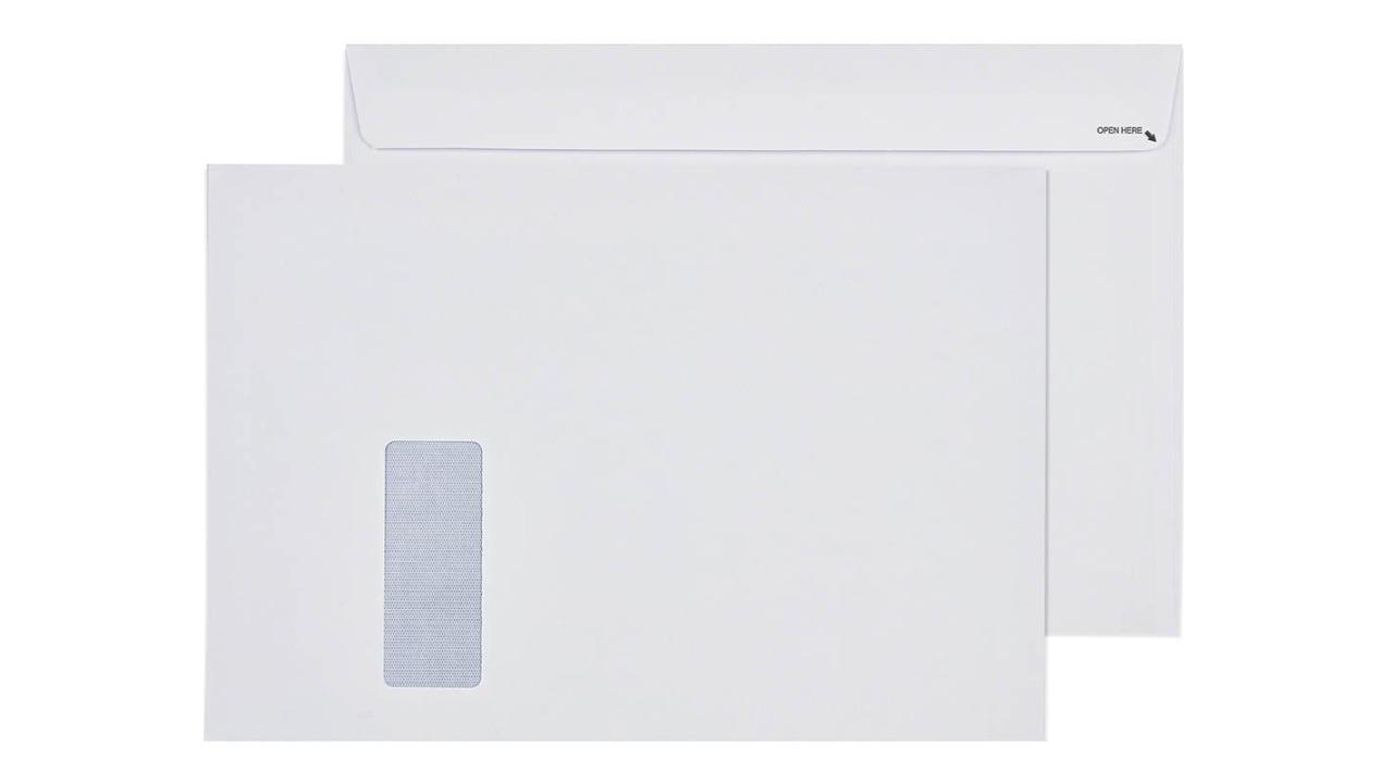 Cumberland Box of 250 100GSM C4 Envelopes Window Face - White | Harvey ...