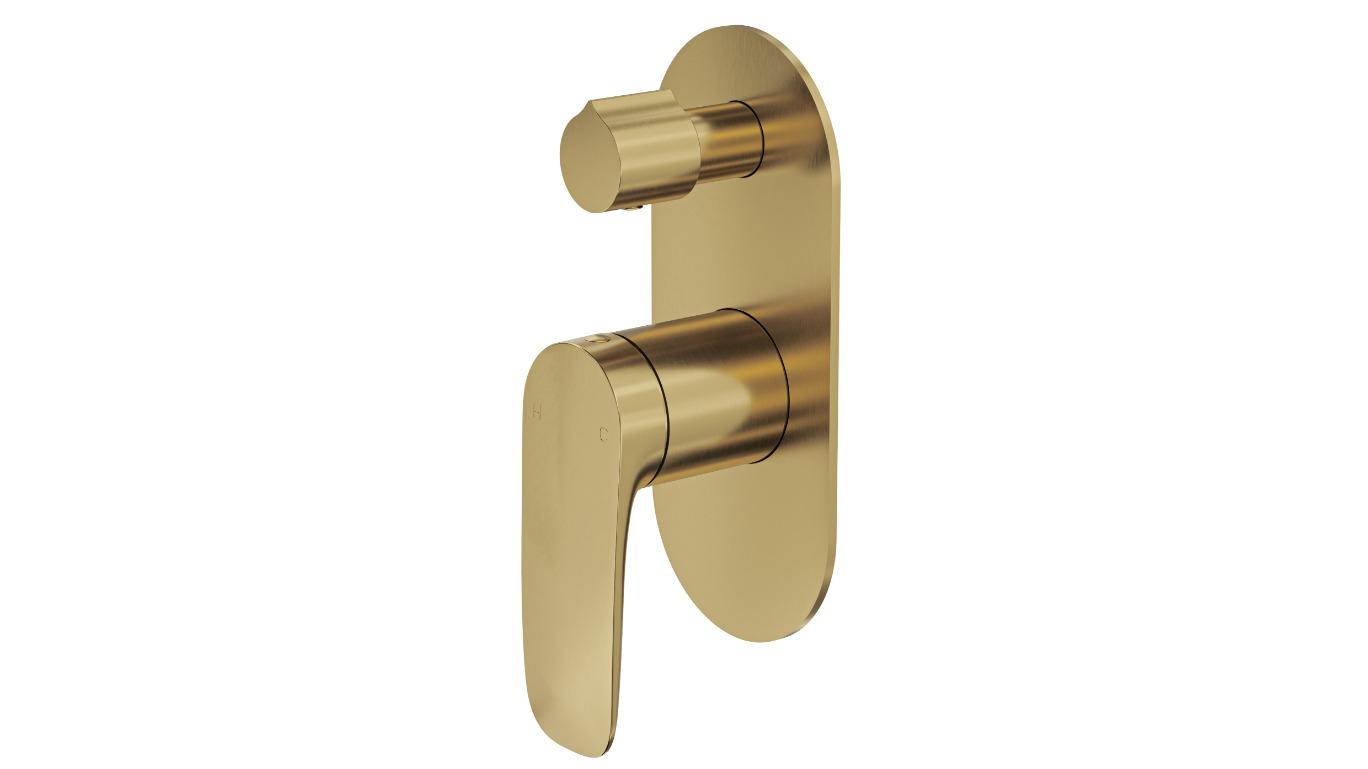 Linsol Curva One Plate Divertor Mixer - Brushed Brass | Harvey Norman