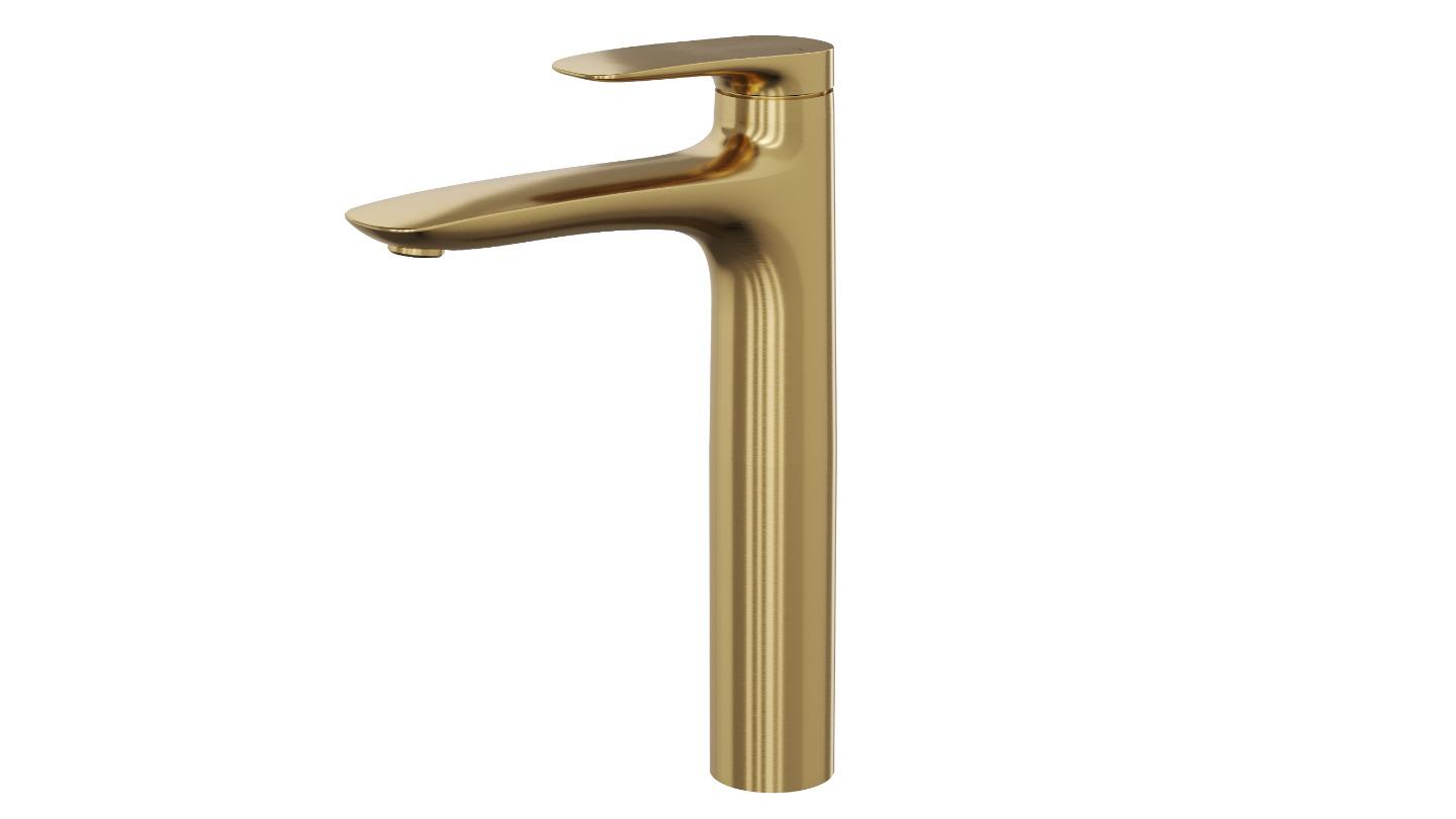 Linsol Curva Tall Basin Mixer - Brushed Brass | Harvey Norman