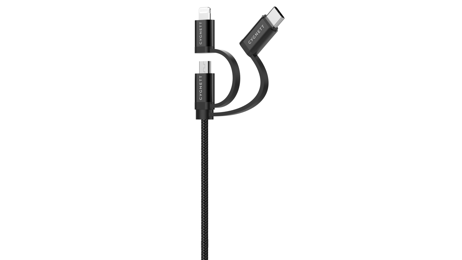 Cygnett Charge and Connect 1m 3-in-1 Cable - Black | Harvey Norman