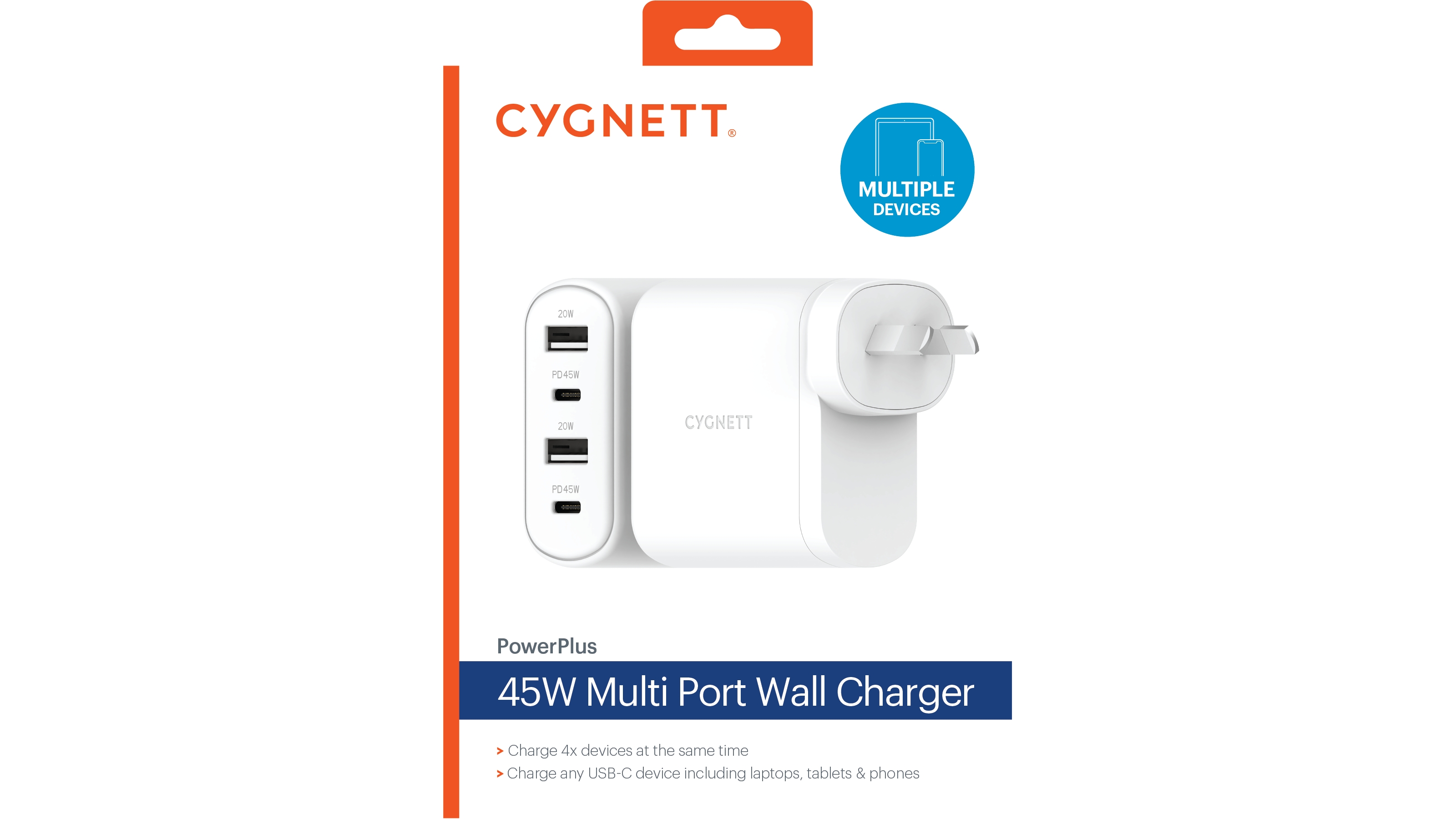 Cygnett PowerPlus 45W 4 Port Wall Charger (45W Max) - White | Harvey Norman