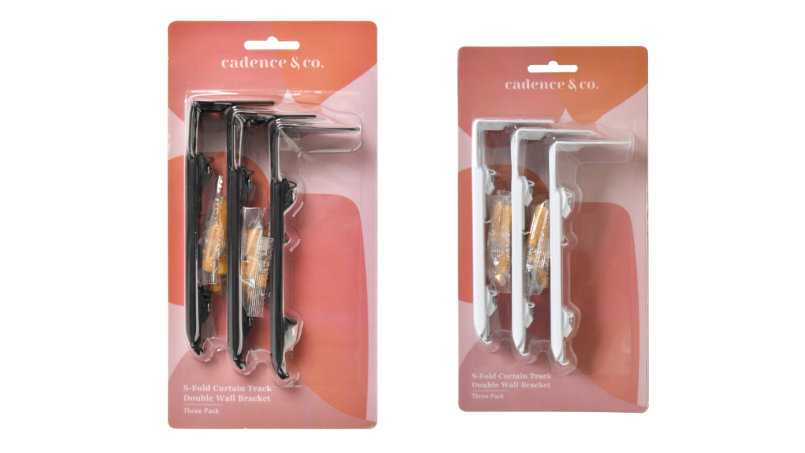 Cadence and Co Pack of 3 Wall Mounted Double Bracket S-Fold Curtain ...