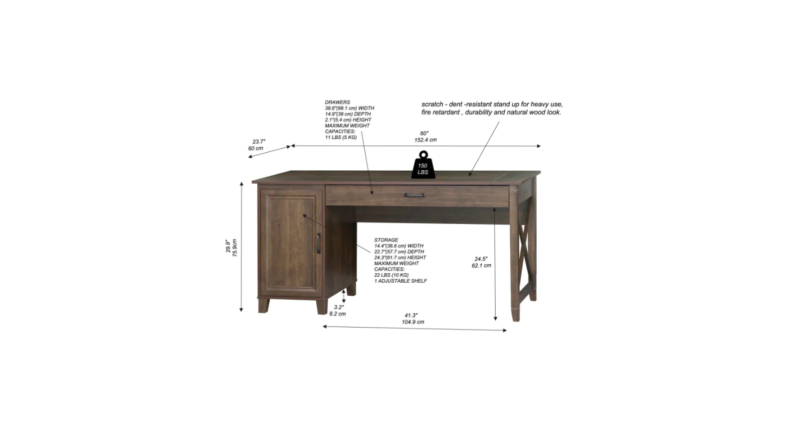 Maestro Furniture 150cm Dallas Large Wooden Office Desk - Dark Walnut ...