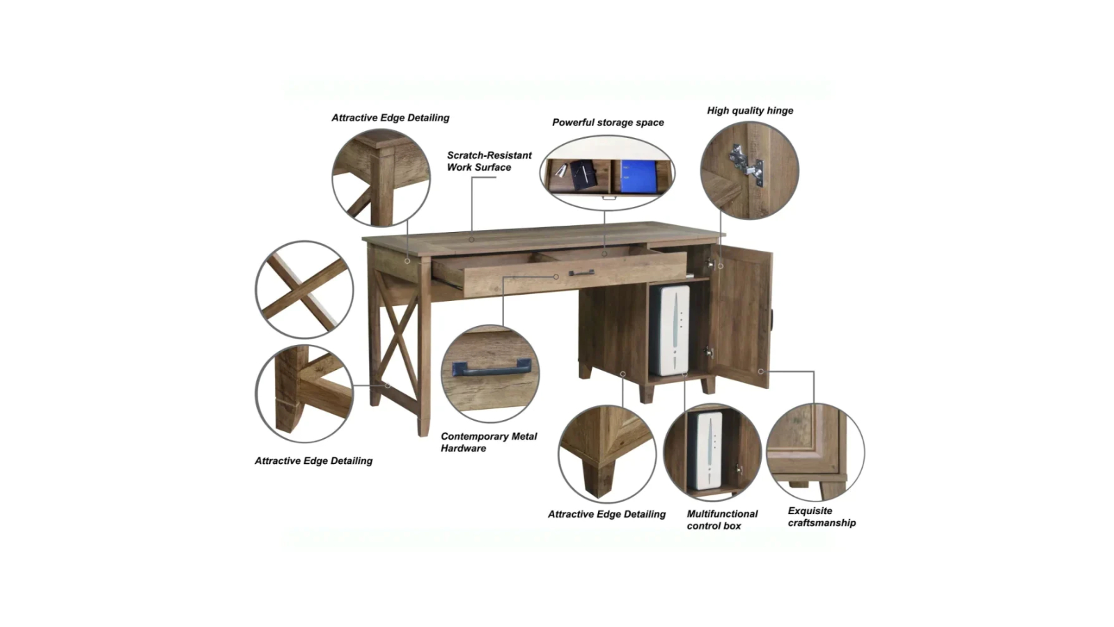 Maestro Furniture 150cm Dallas Large Wooden Office Desk - Rustic Oak ...