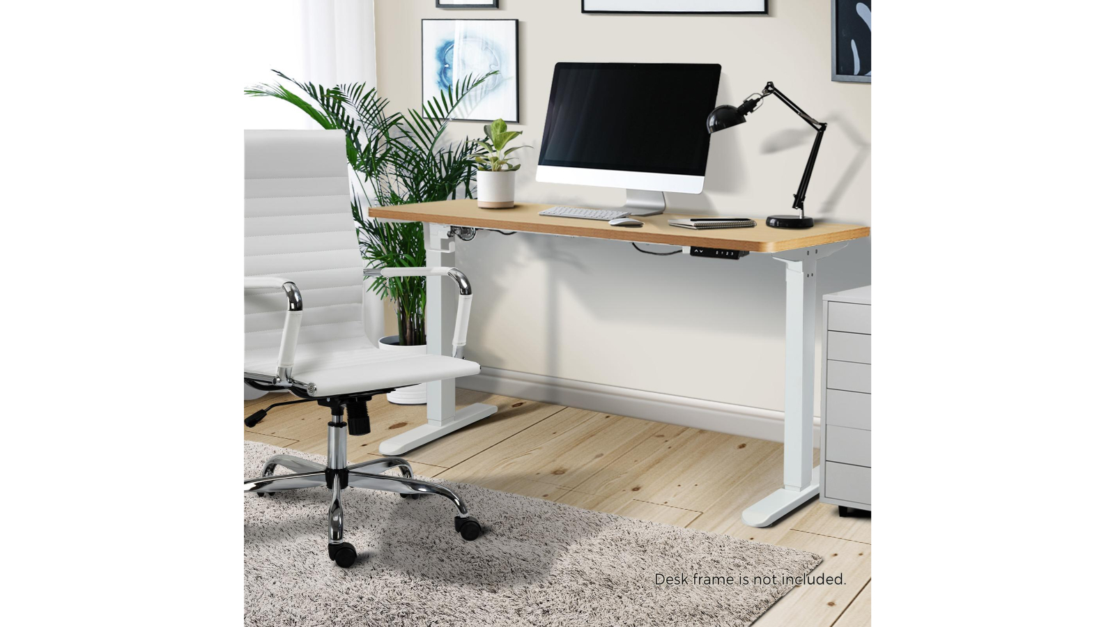 Oikiture 120cm Adjustable Sit-Stand Frame Desktop Computer Table - Oak ...