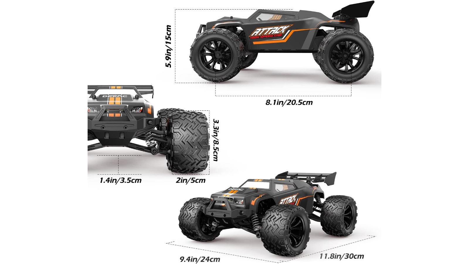 Deerc 9000E Remote Control Car with LED Shell Light Monster Truck ...