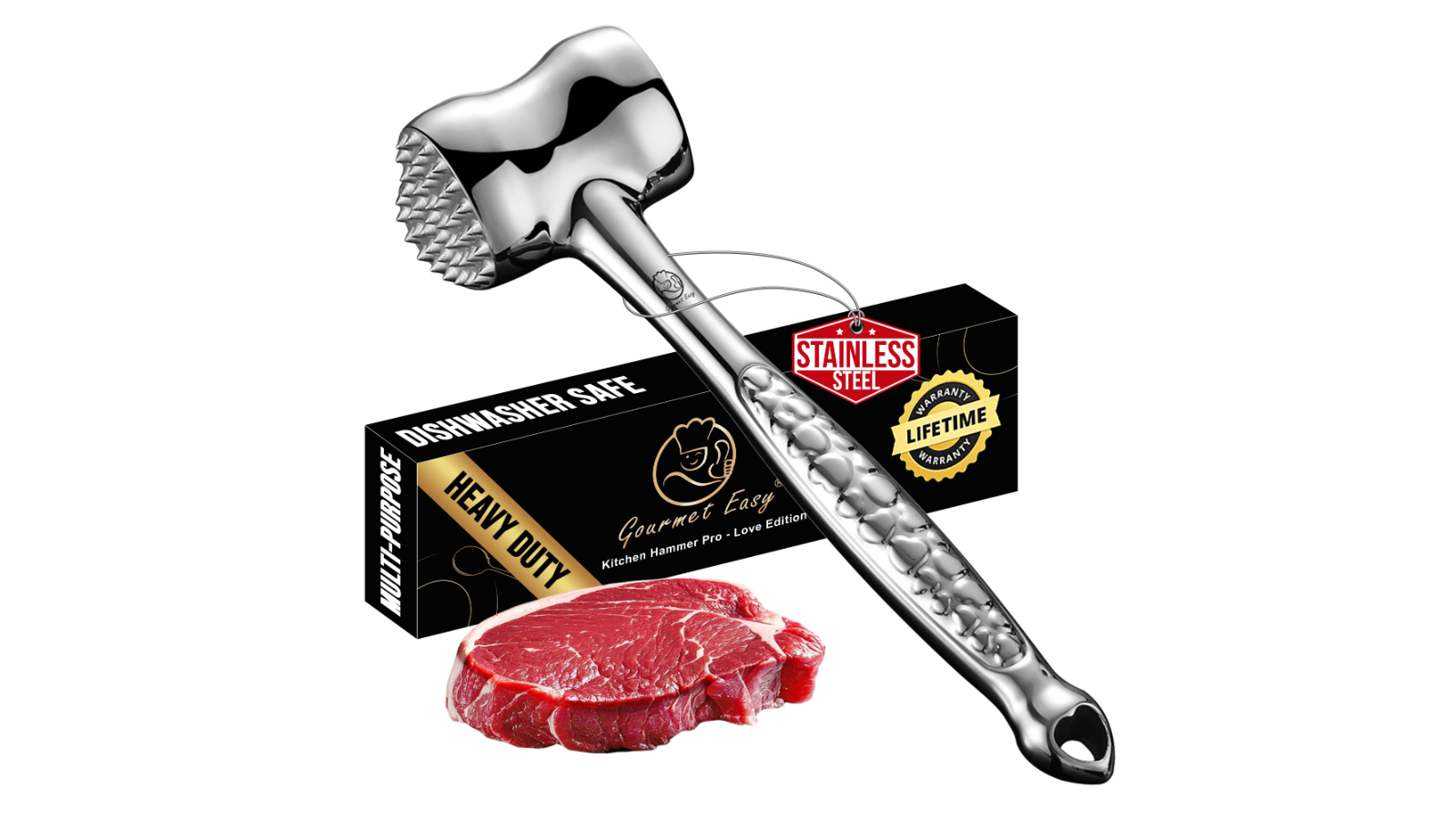 Gourmet Easy Stainless Steel Dual-Sided Kitchen Mallet with Non-Slip ...