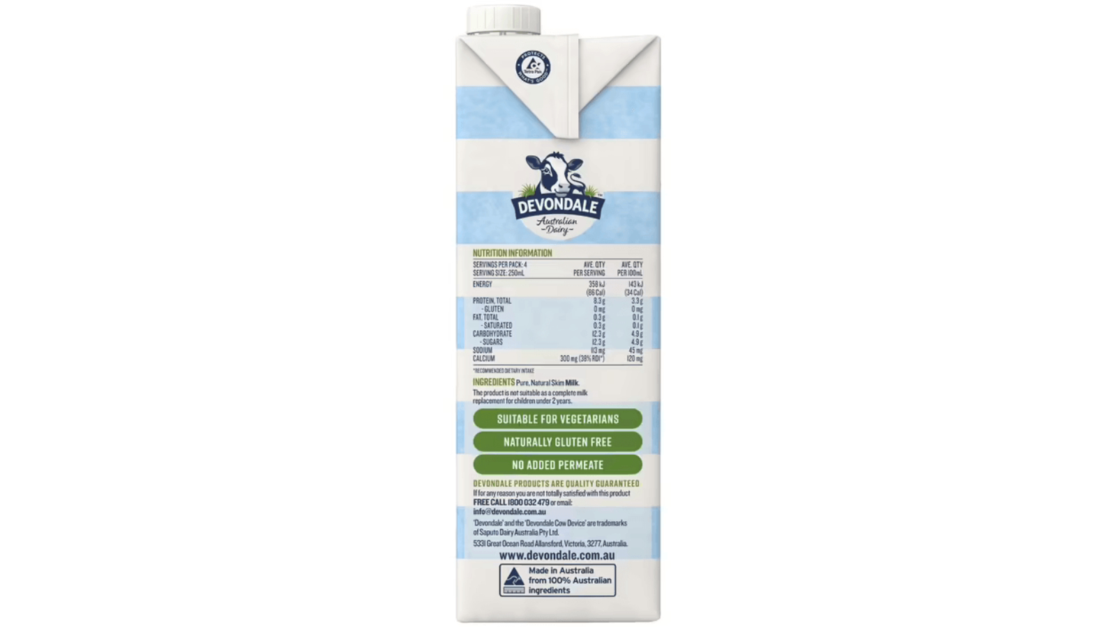 Devondale 1 Litre Extra Light Long Life UHT Skim Milk - Box of 10 ...