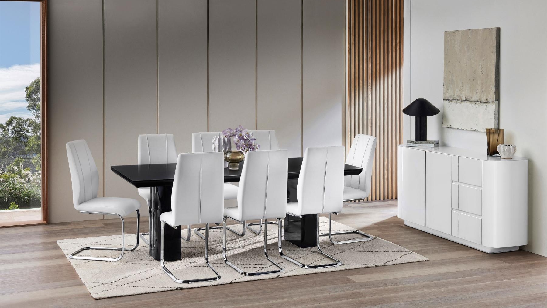 Bolero 9-Piece Dining Setting - Black Table with White Chairs | Harvey ...
