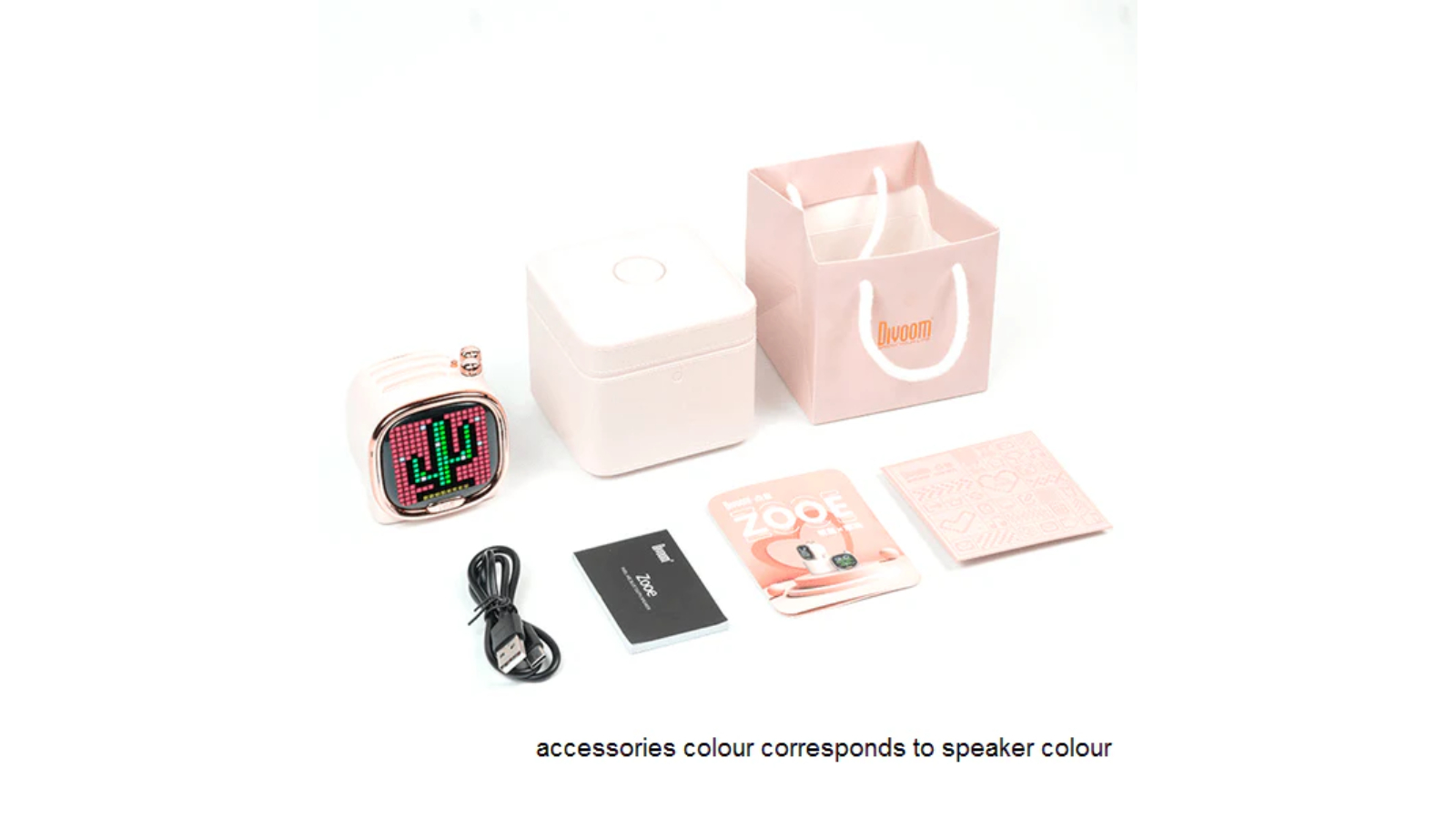 Divoom Zooe Mini Pixel Art Display Bluetooth Speaker - Pink | Harvey Norman
