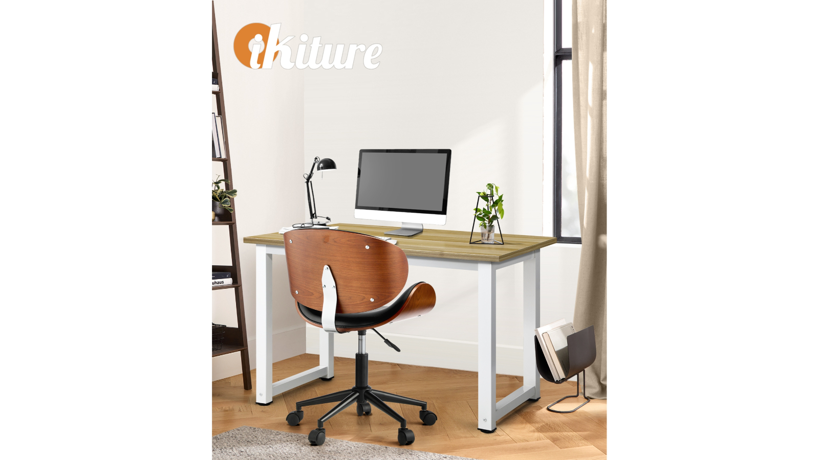 Oikiture 120cm Computer Desk - White/Wood | Harvey Norman