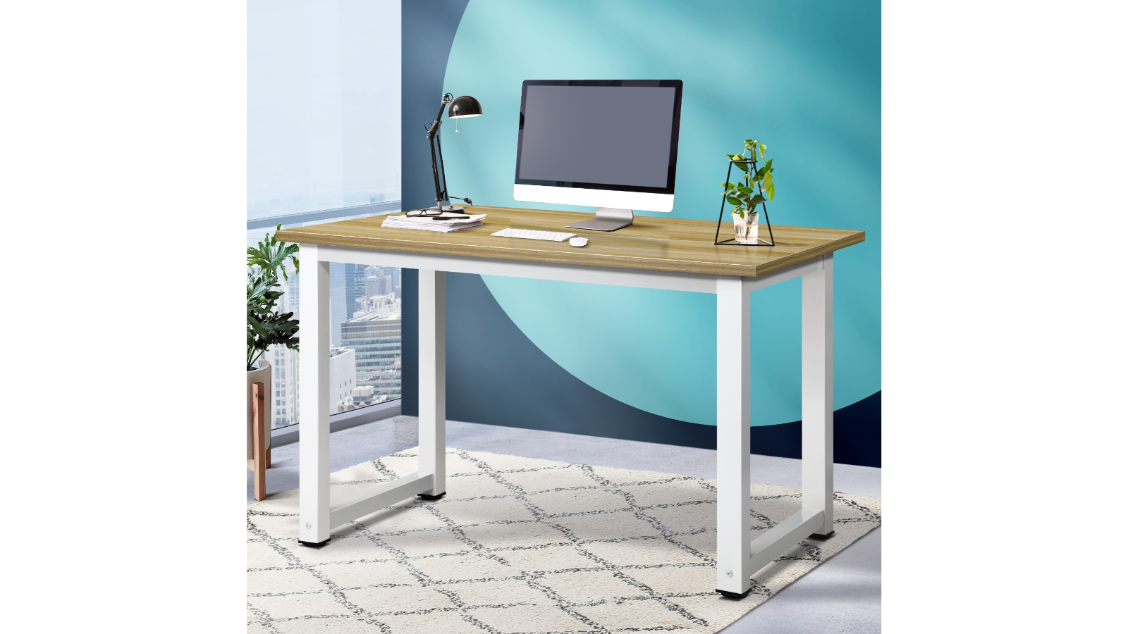 Oikiture 120cm Computer Desk - White/Wood | Harvey Norman