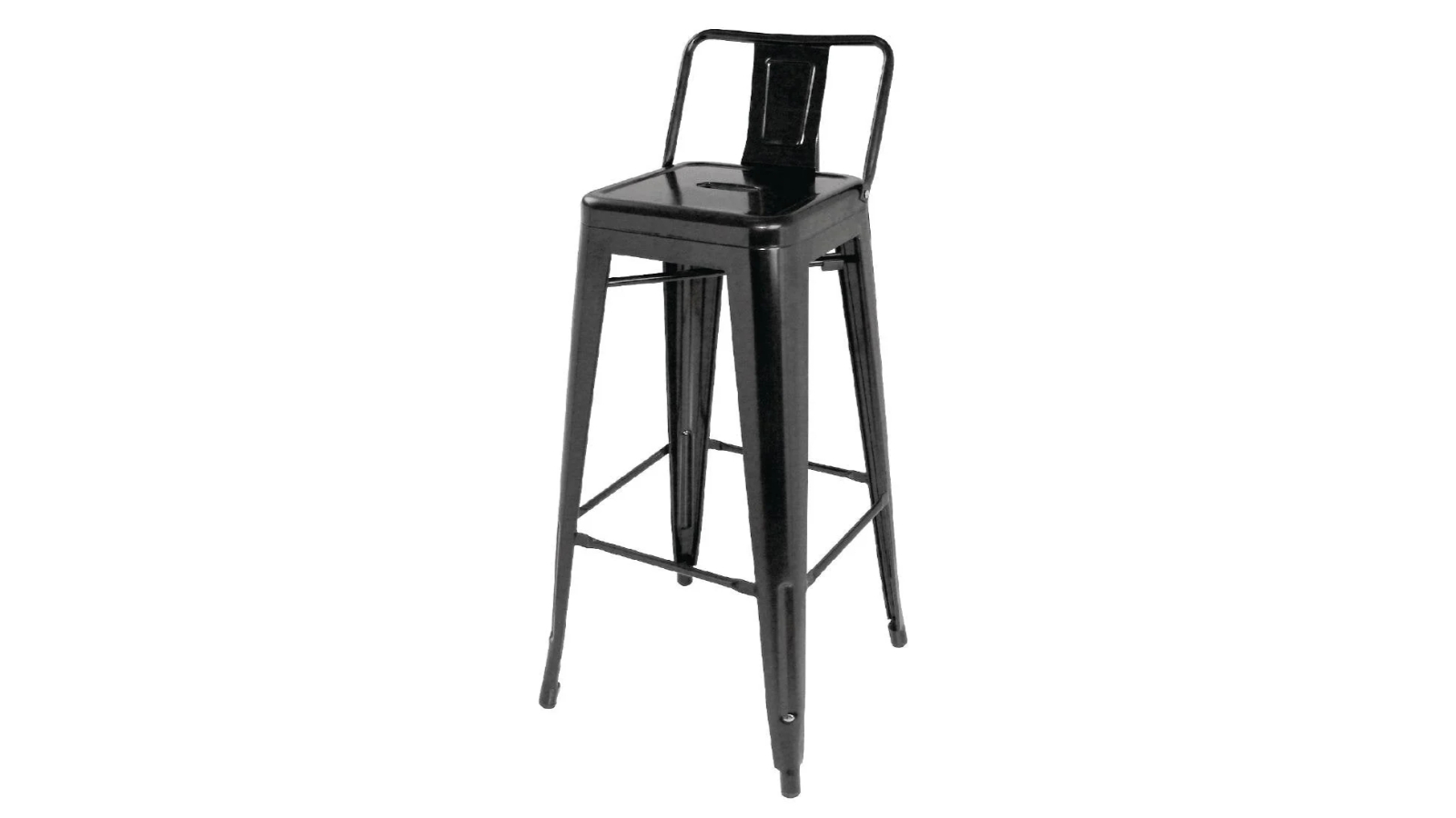 Bolero Pack of 4 High Metal Bar Cafe Stool with Back Rest - Black ...