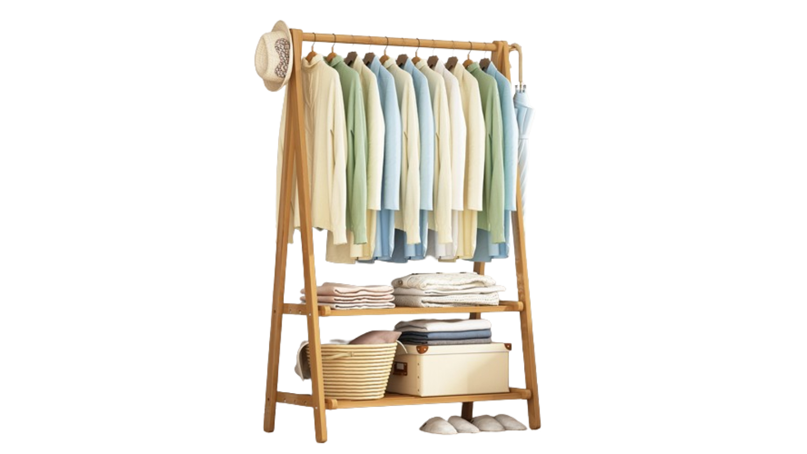 Serrano Portable Clothes Rack Coat Garment Stand Bamboo Rail Hanger ...