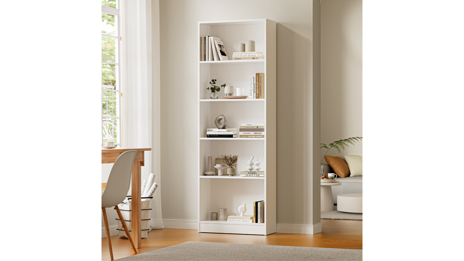 Oikiture White 5-Tier Bookshelf Bookcase | Harvey Norman