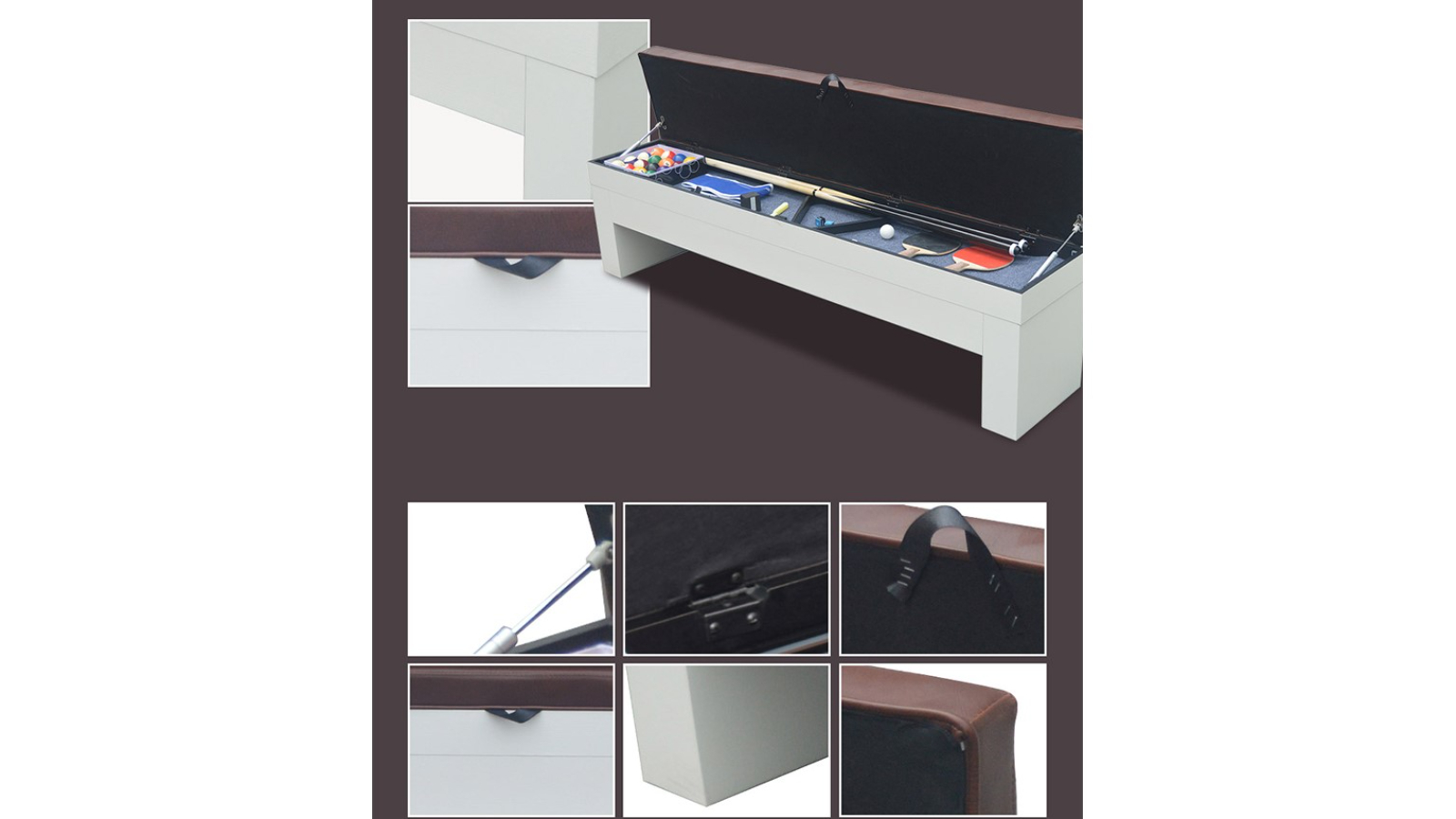 Mace Storage Bench for Dining Pool Table - Brown/White | Harvey Norman