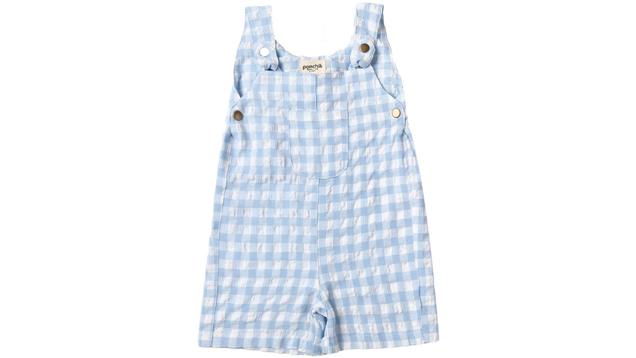 Ponchik Dungaree Cotton Baby Blue Gingham Overall with Front Pocket ...