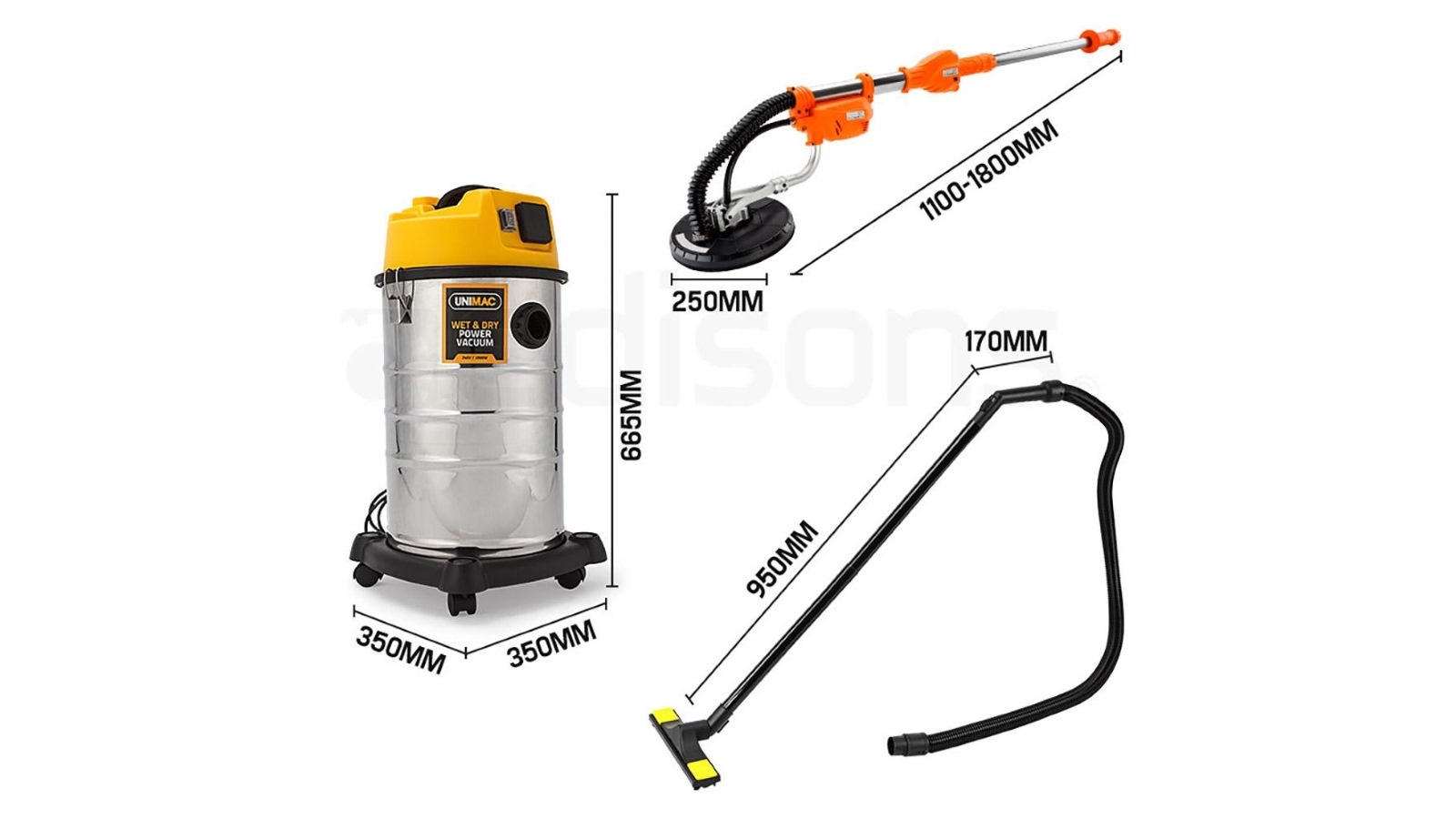 Unimac Drywall Sander 30L Vacuum Cleaner Dust Free Plasterboard Gyprock Discs Harvey Norman