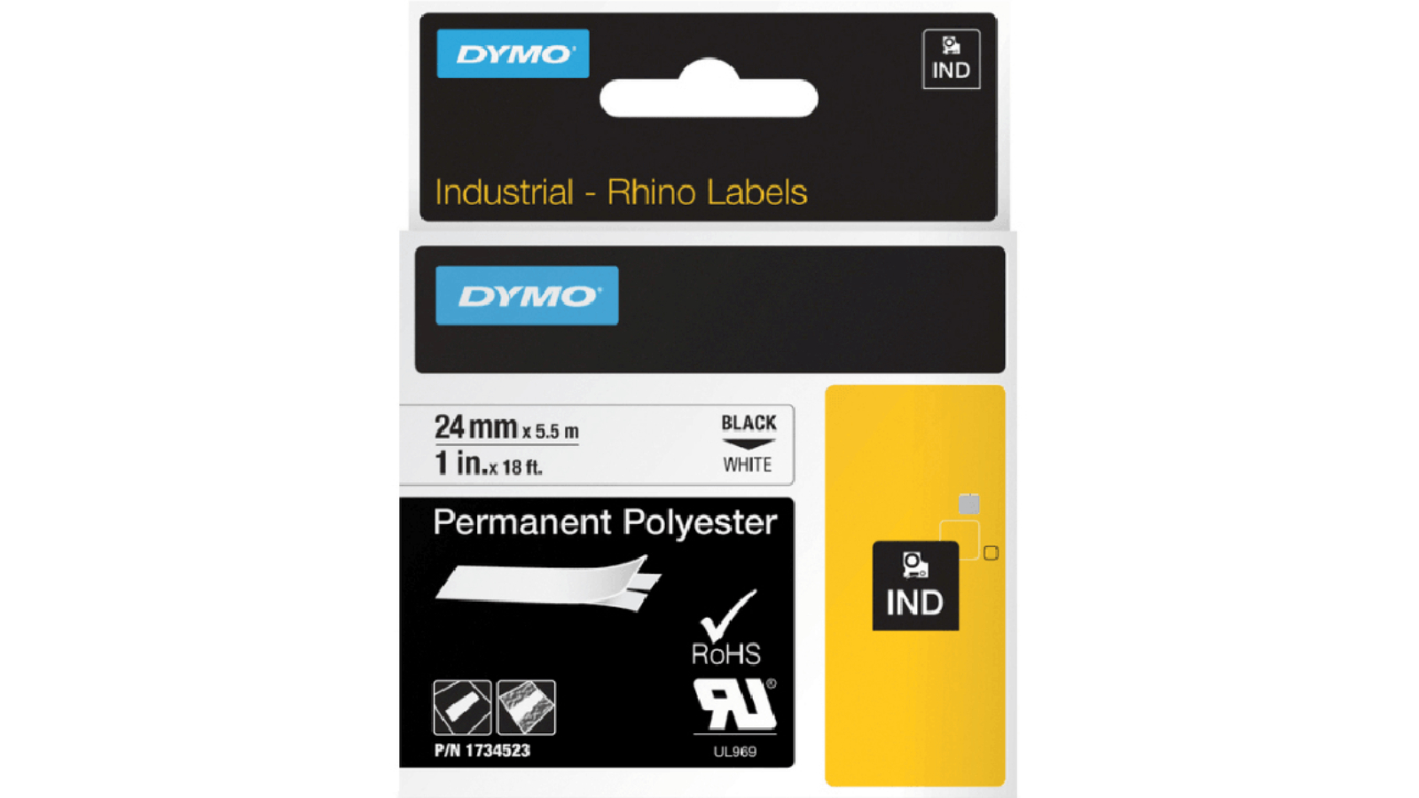 Dymo 1734523 Rhino Industrial Tape Permanent Polyester 2.4cm - Black on White | Harvey Norman