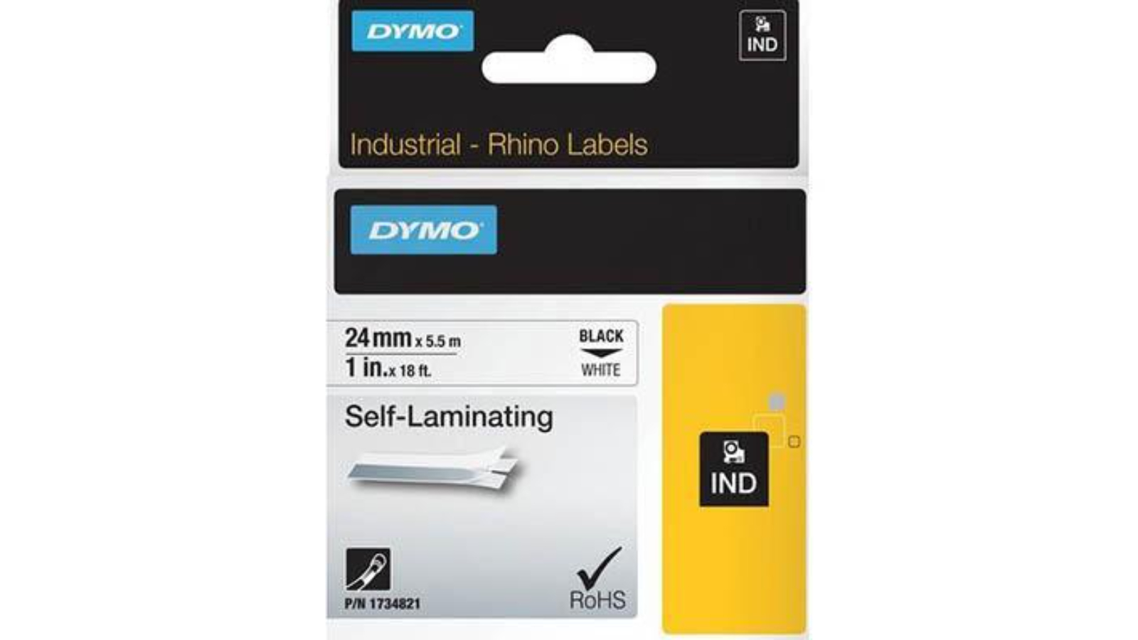 Dymo 2.4cm Self Laminating Rhino Industrial Tape - Black on White ...
