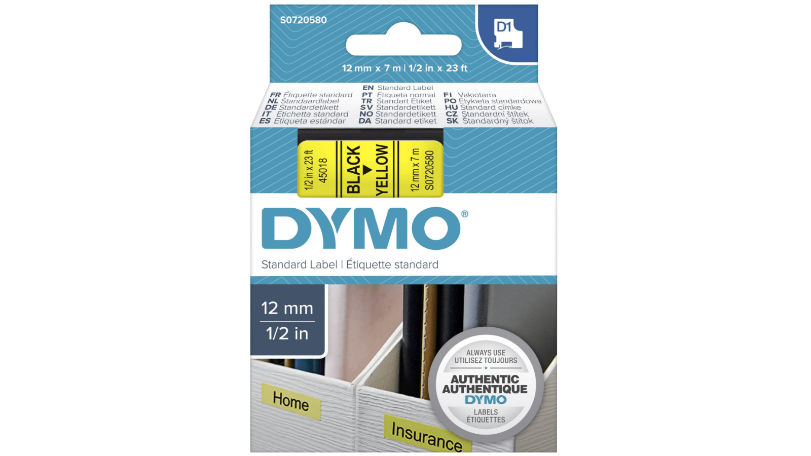Dymo 45018 D1 Labelling Tape 1.2cm x 7metre - Black on Yellow | Harvey ...