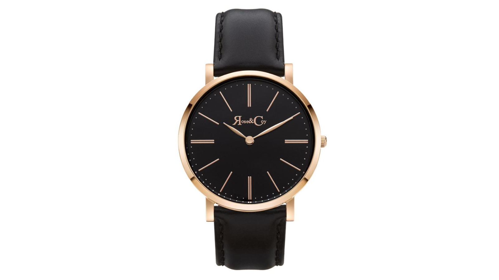Rose and Coy 4cm Pinnacle Ultra Slim Black Dial Watch - Rose Gold ...