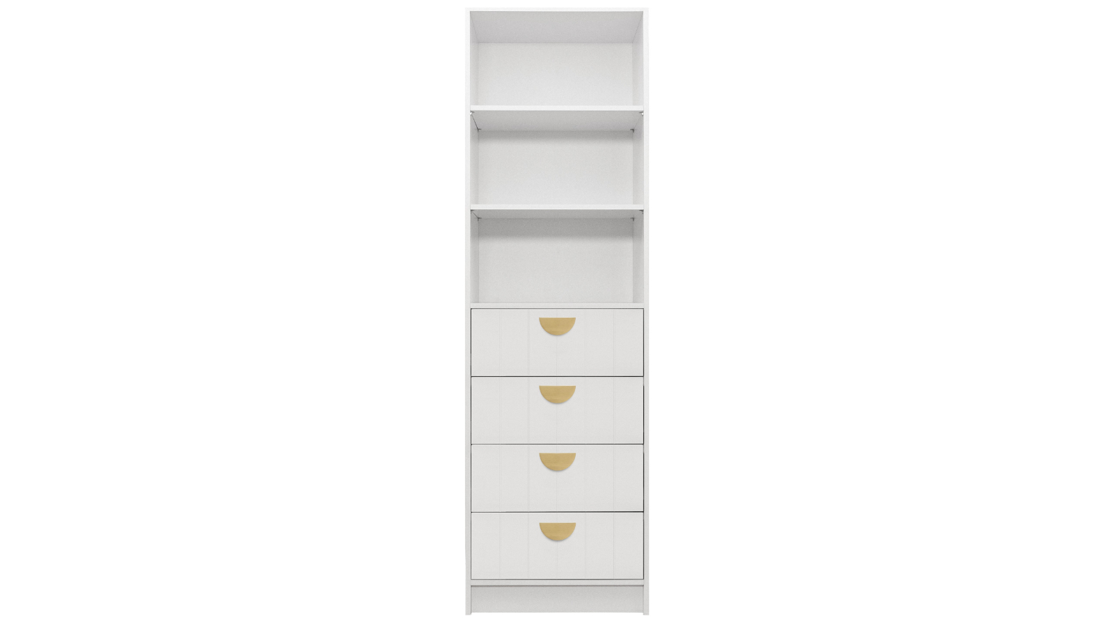 European Cabinetry 3-Shelf/4-Drawer White VJ Panel Half Moon Malmo Walk ...