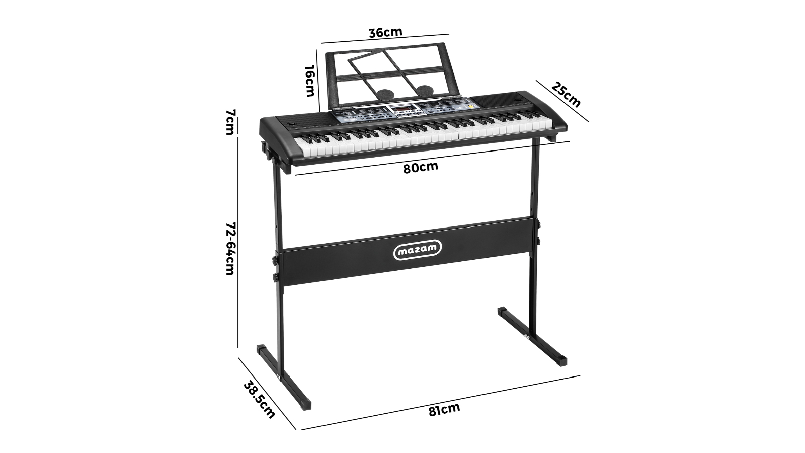 Mazam 61 Keys Electronic Lighted Piano Keyboard Holder Stand | Harvey ...