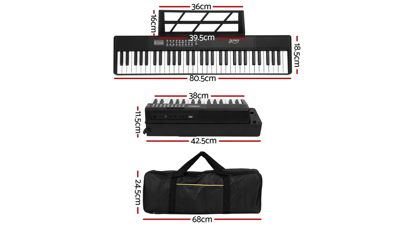 Alpha 61 Key Foldable Electronic Piano Keyboard with Carry Bag | Harvey ...