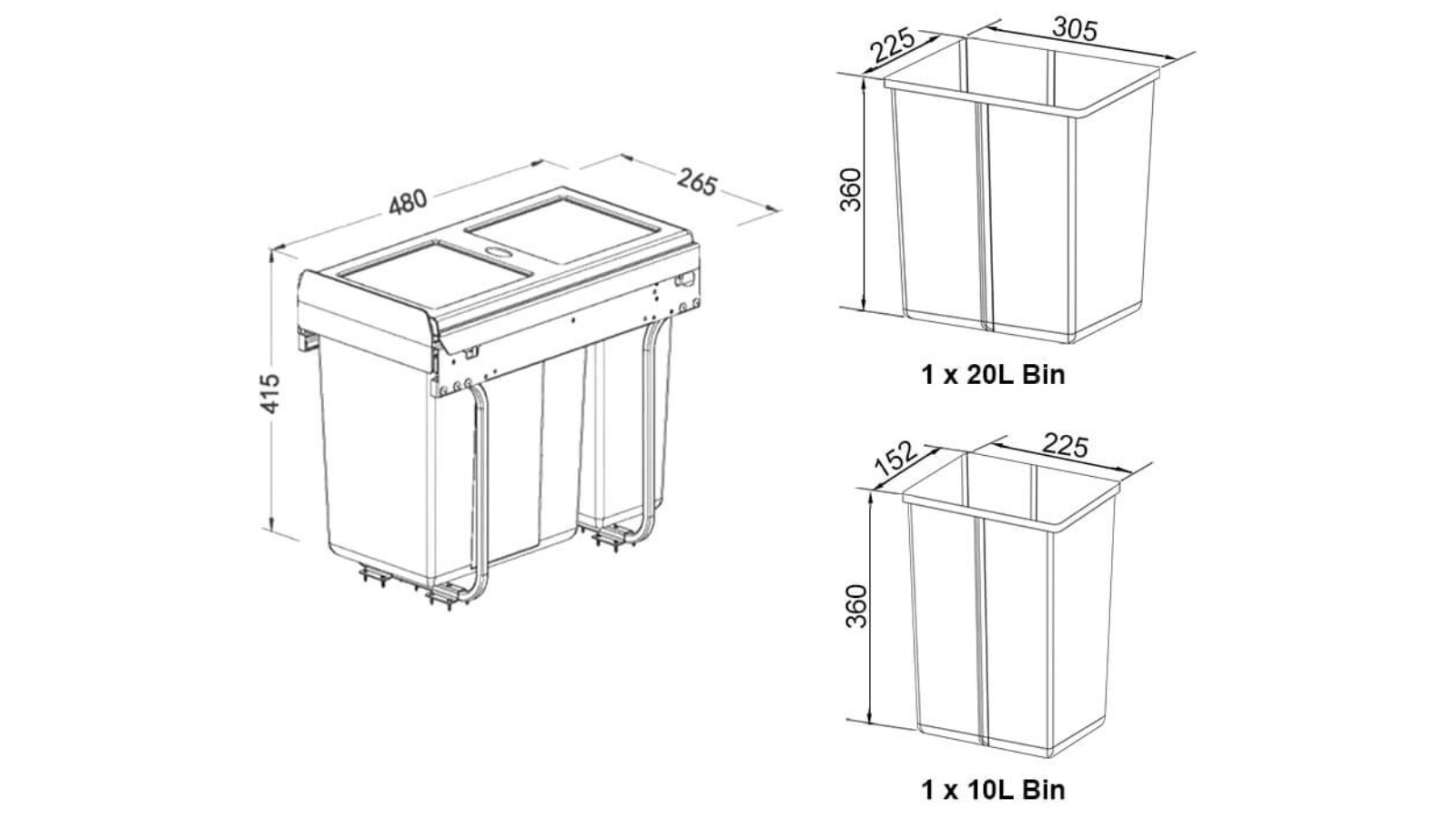 Elite Domestique 30 Litre Twin Slide Out Bottom Mounted Slim Profile ...