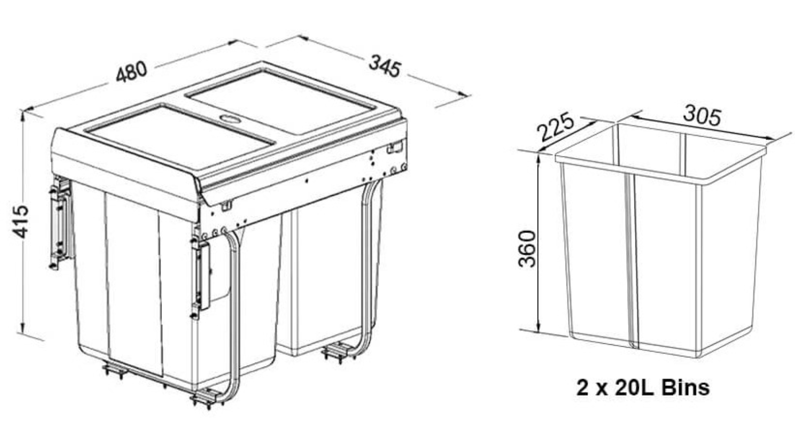 Elite Domestique 40 Litre Twin Slide Out Bottom Mounted Concealed Waste ...