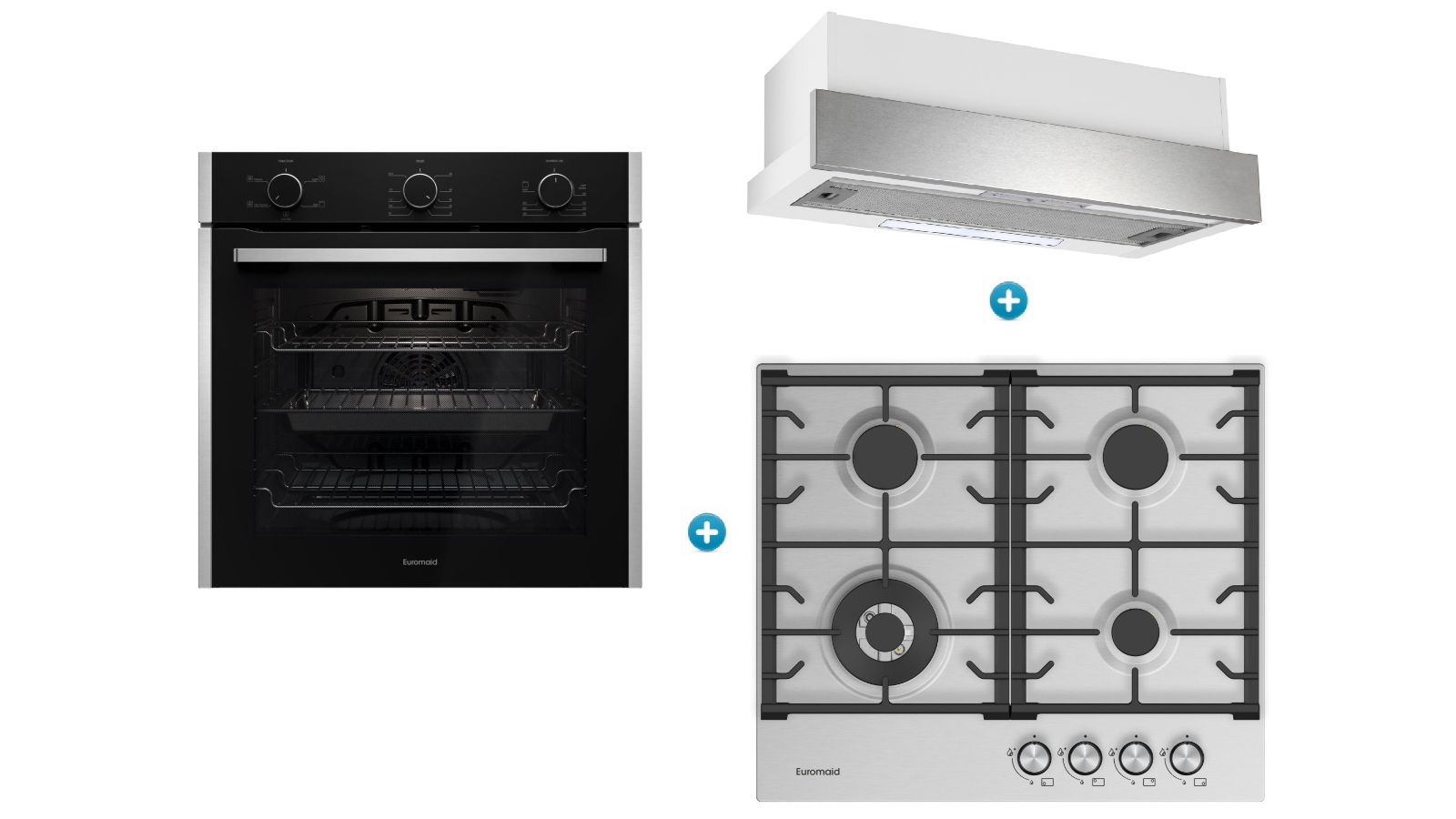 Euromaid 600mm 5-Function Built-in Oven with 4 Burner Stainless Steel ...