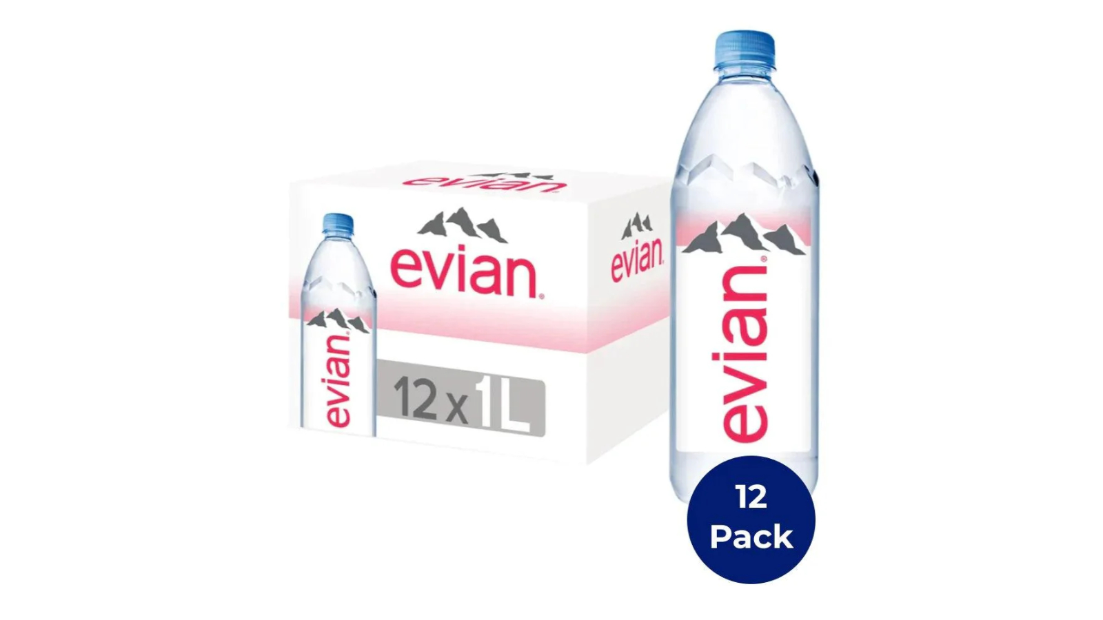 Evian Box of 12 Natural Mineral Water Bottle - 1 Litre | Harvey Norman