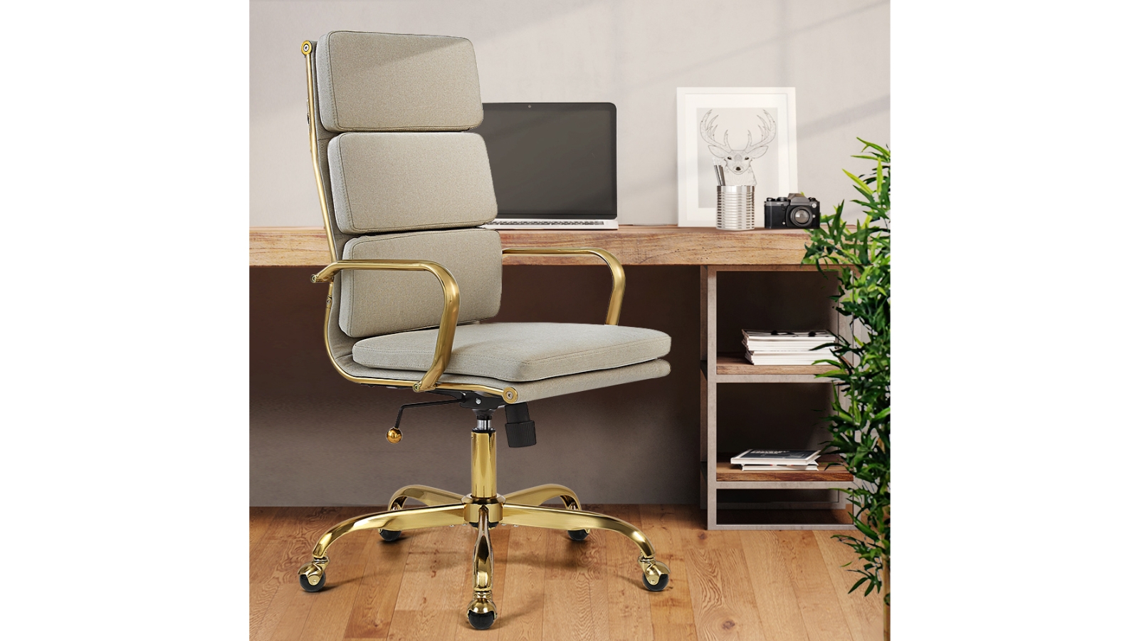 Furb Fabric High Back Executive Office Chair - Gold Beige | Harvey Norman
