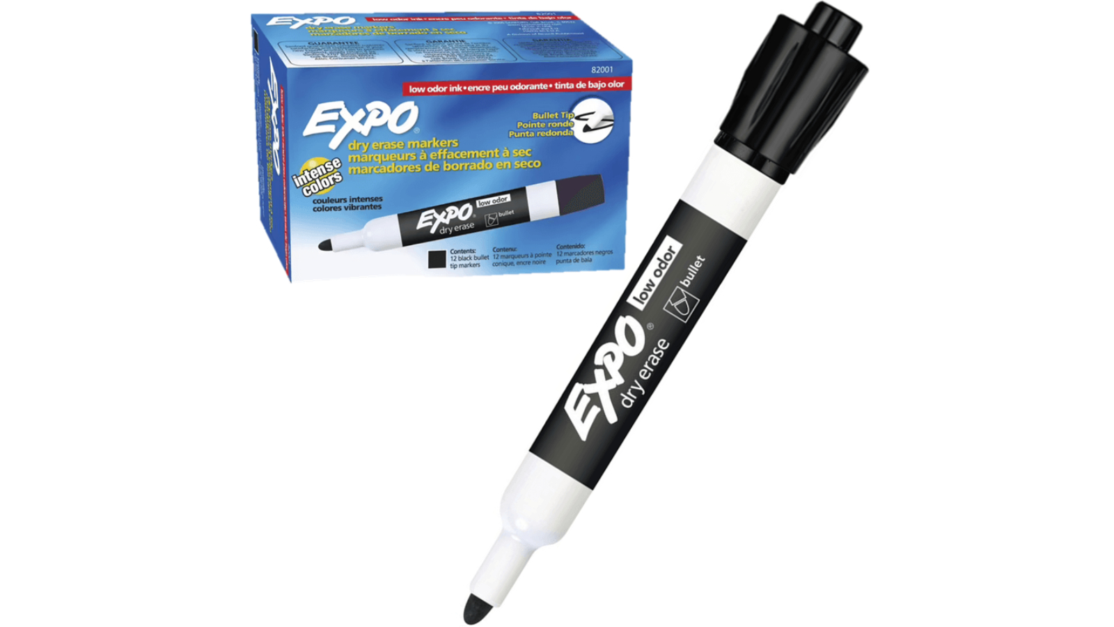 Expo Box of 12 Whiteboard Markers Bullet Tip - Black | Harvey Norman
