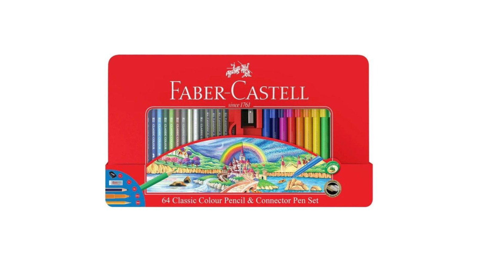 Faber Castell Pack of 64 Classic Coloured Pencil and Connector Pen Set ...