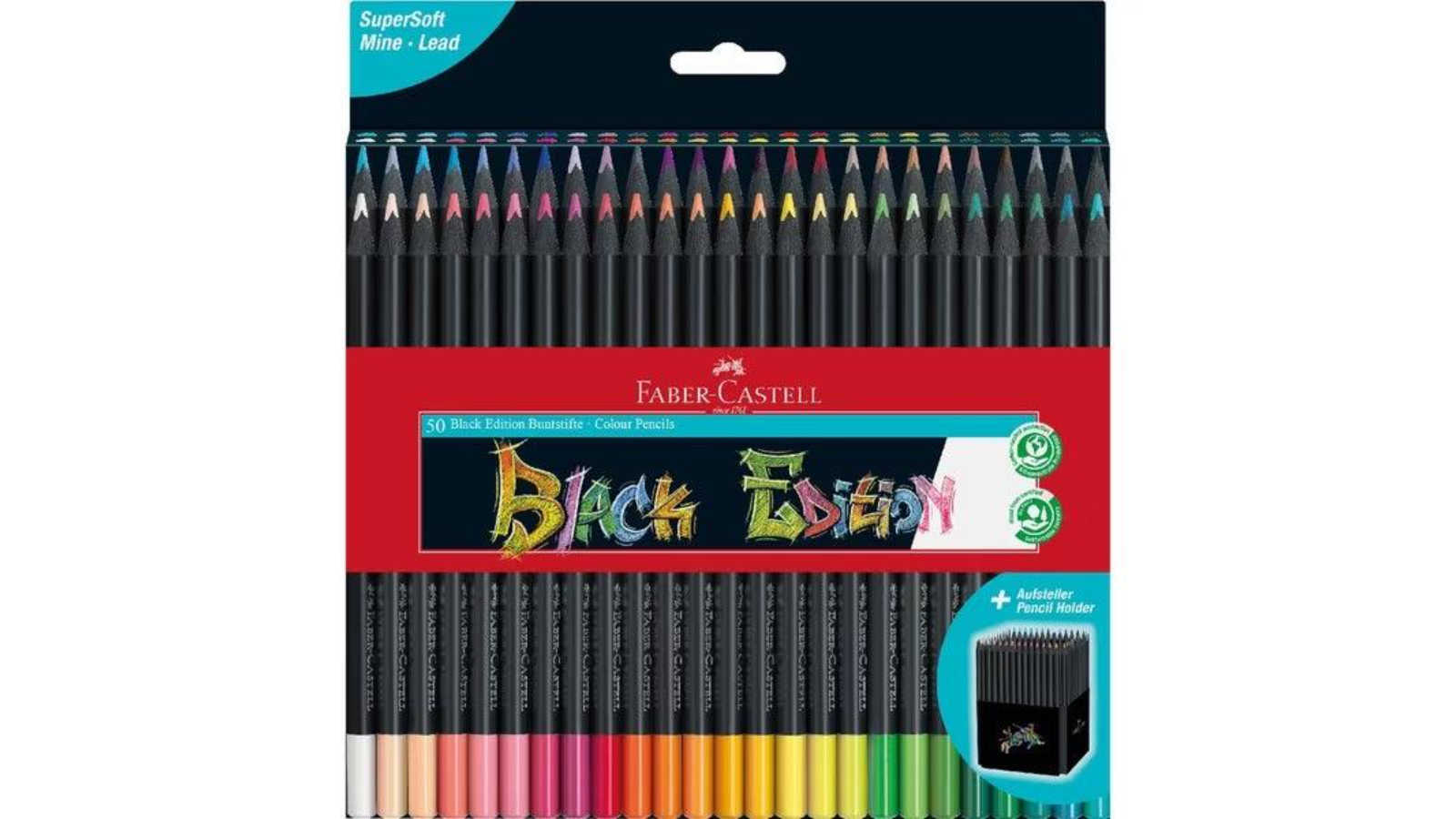 Faber Castell Pack of 50 Black Edition Colour Pencil with Holder ...