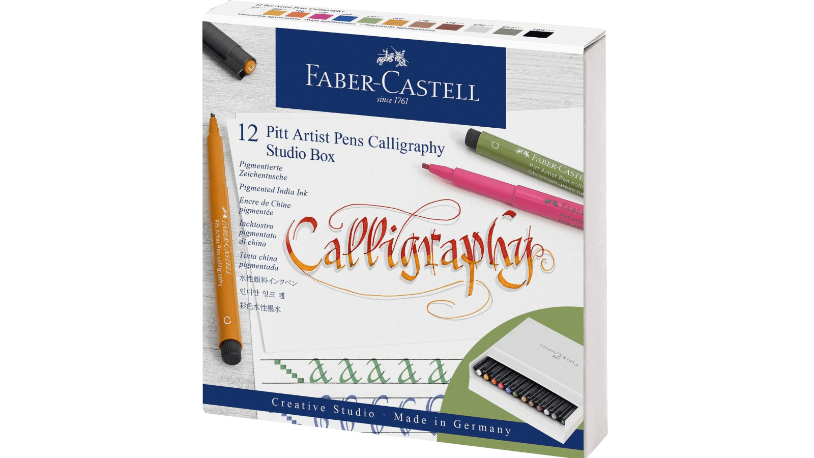 Faber Castell 12 Piece Pitt Artist Pen Calligraphy Studio Box | Harvey ...