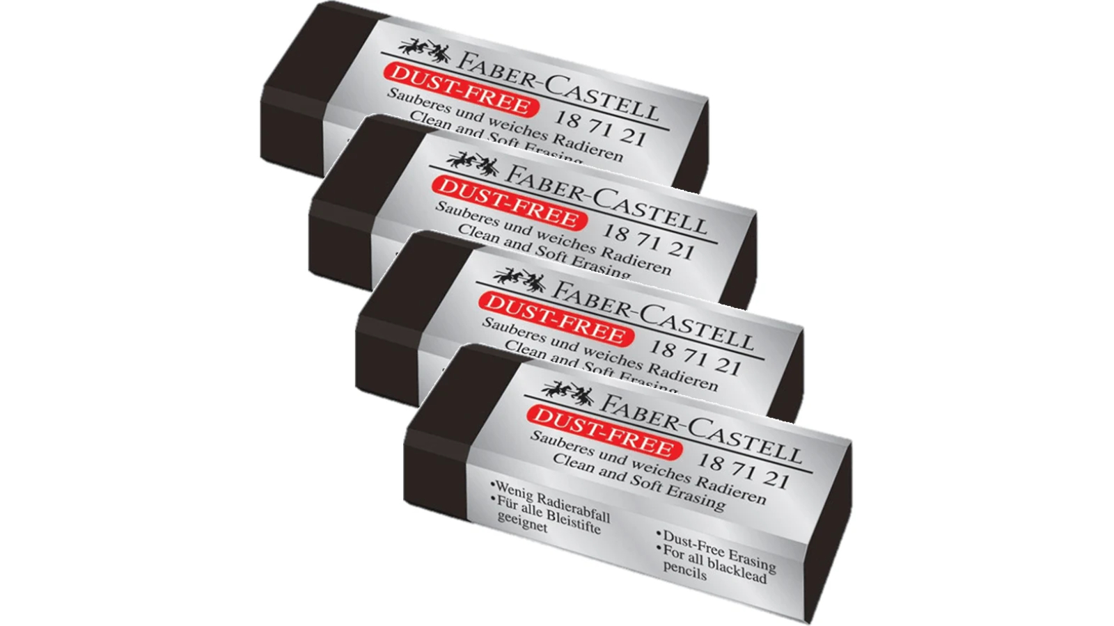 Faber-Castell Pack of 4 Dust Free Rubber Eraser - Black | Harvey Norman