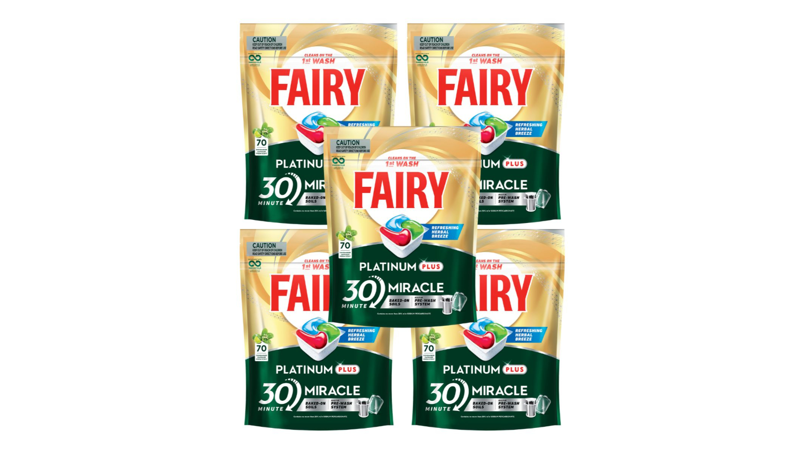 Fairy 5 Piece Platinum Plus Refreshing Herbal Breeze Dishwasher Capsule ...