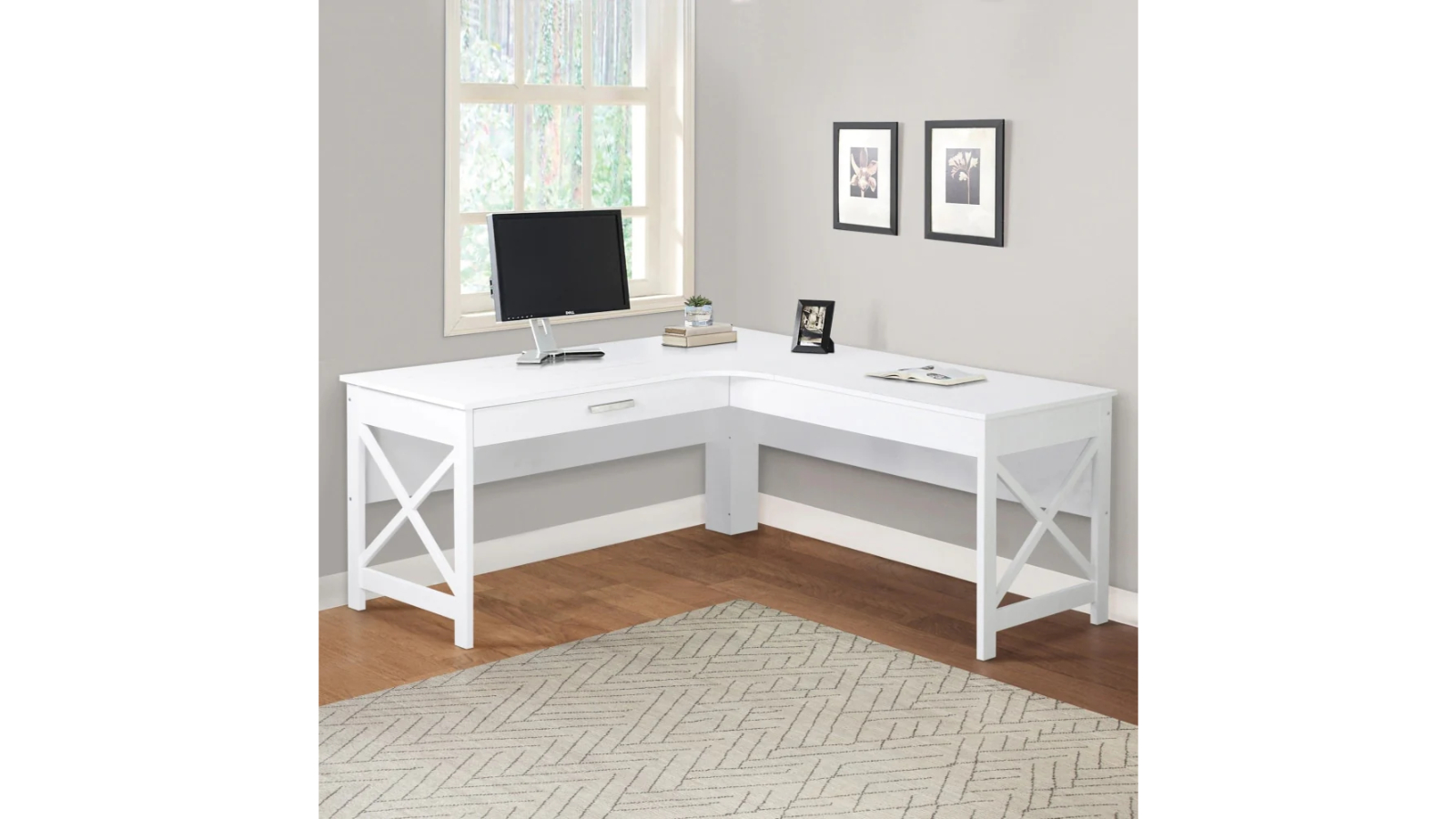 Maestro Furniture Farmhouse L Shaped Office Desk with Drawer ...