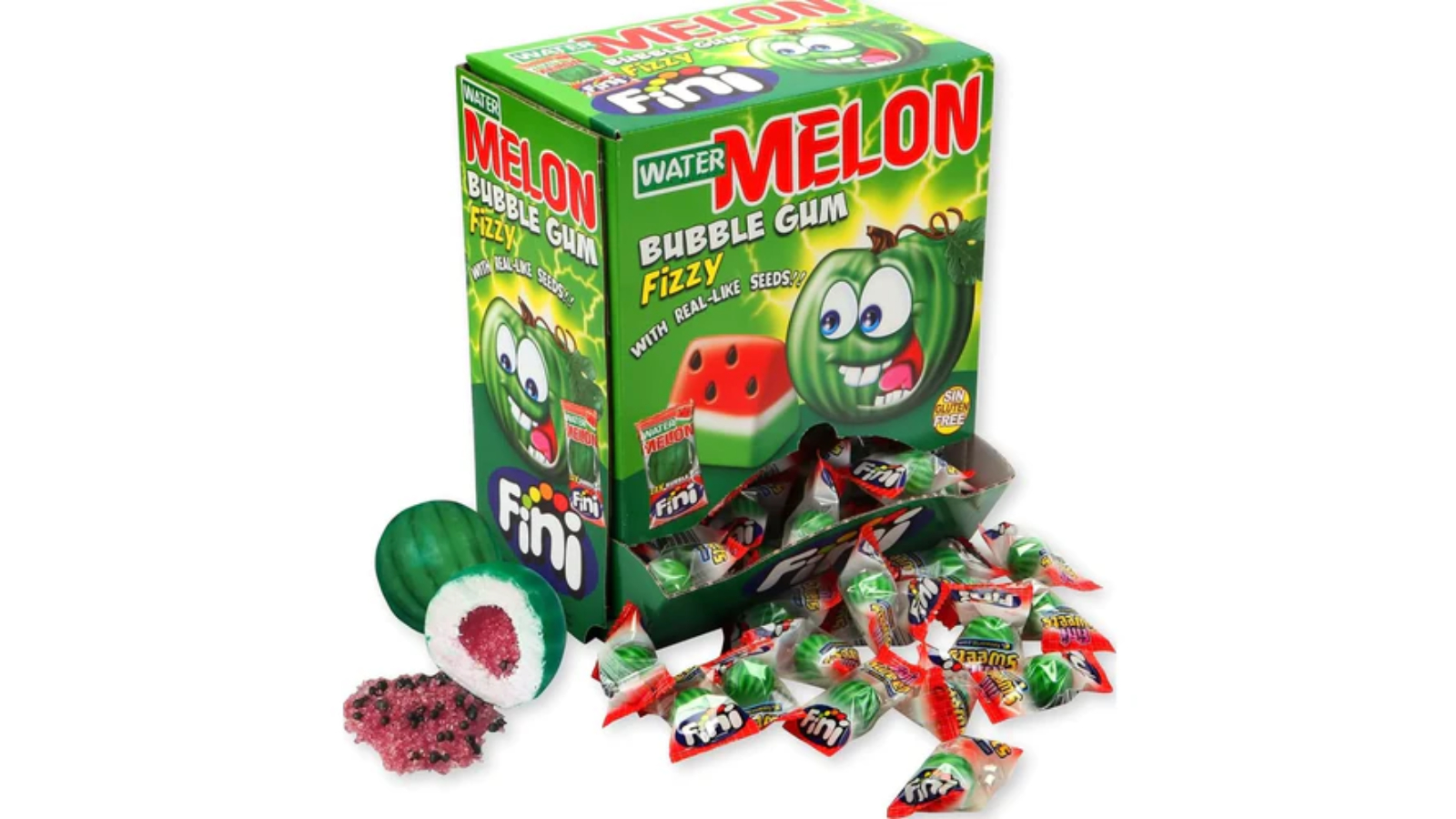 Fini 200 Watermelon Bubble Gum Fizzy Bulk Box Pack | Harvey Norman