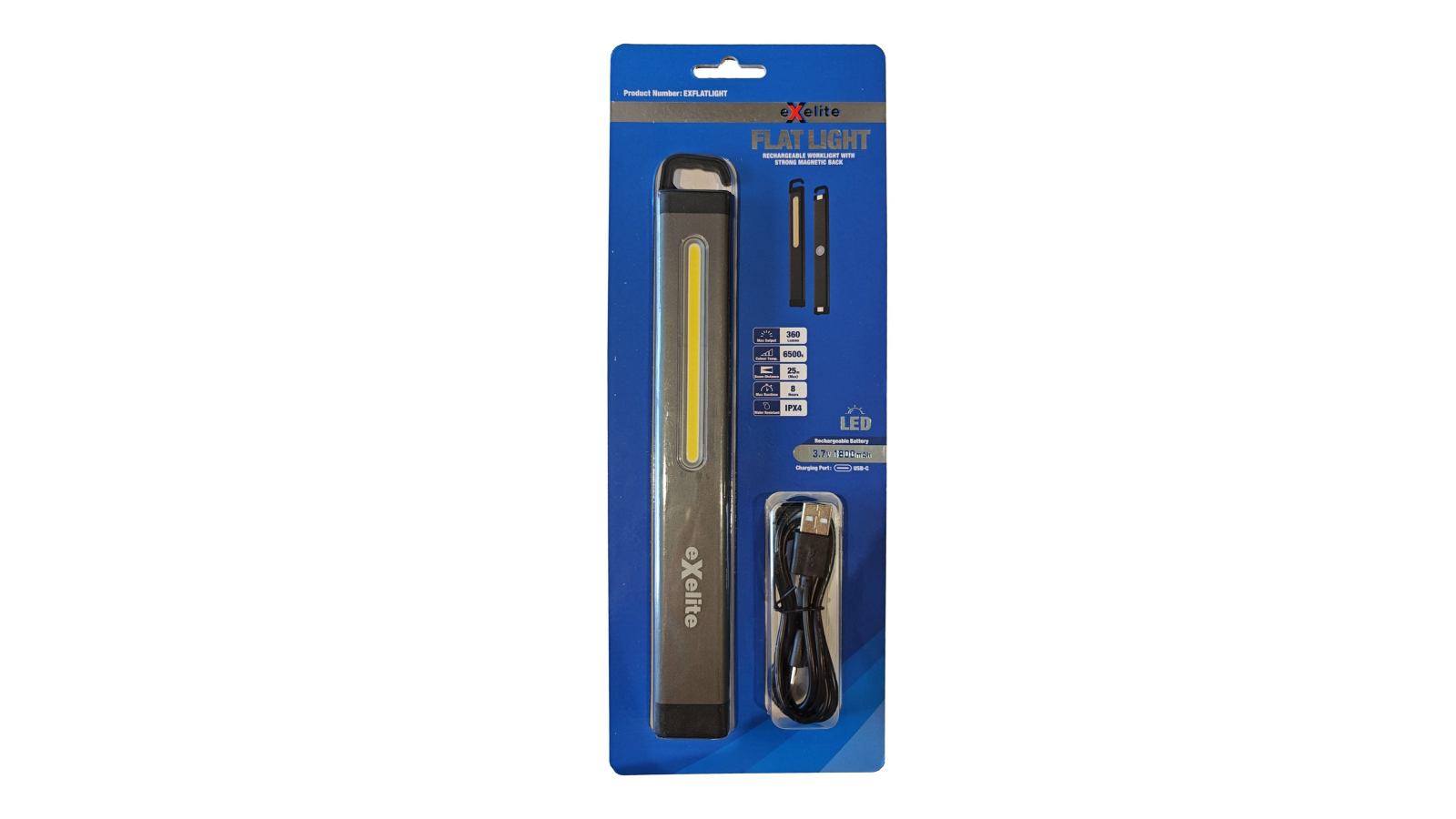 Exelite 6500K Flatlight IPX4 Magnetic Back Dimmable LED Rechargeable ...