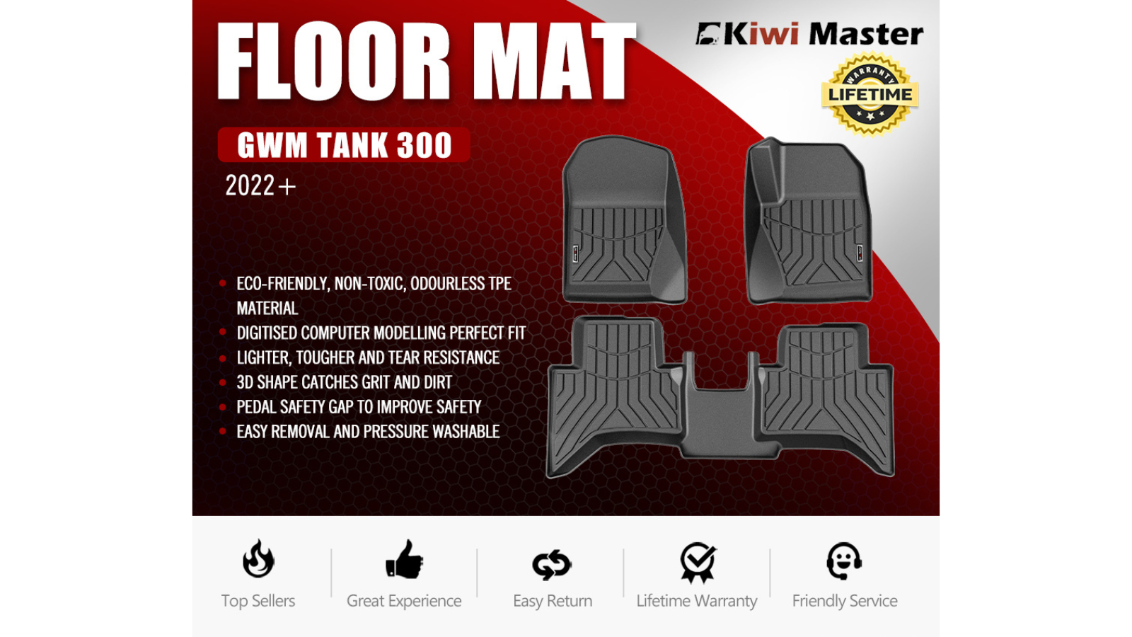 Kiwi Master 3D TPE Car Floor Mats Liner Fit GWM Tank | Harvey Norman