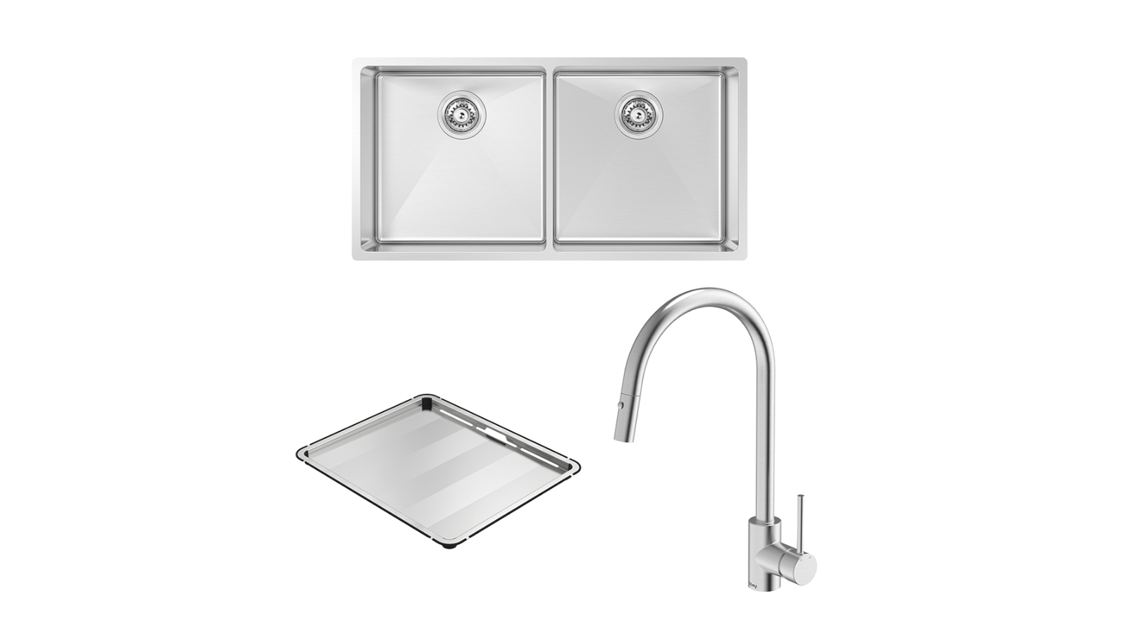 Alfresco 400 Double Bowl Sink with Drain Tray and Kitchen Mixer ...