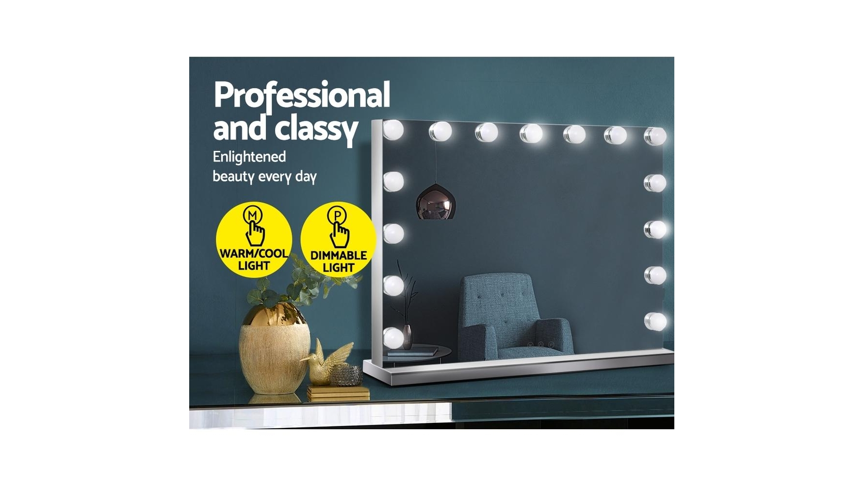 Embellir Makeup Mirror 58x46cm Hollywood Vanity Wall | Harvey Norman